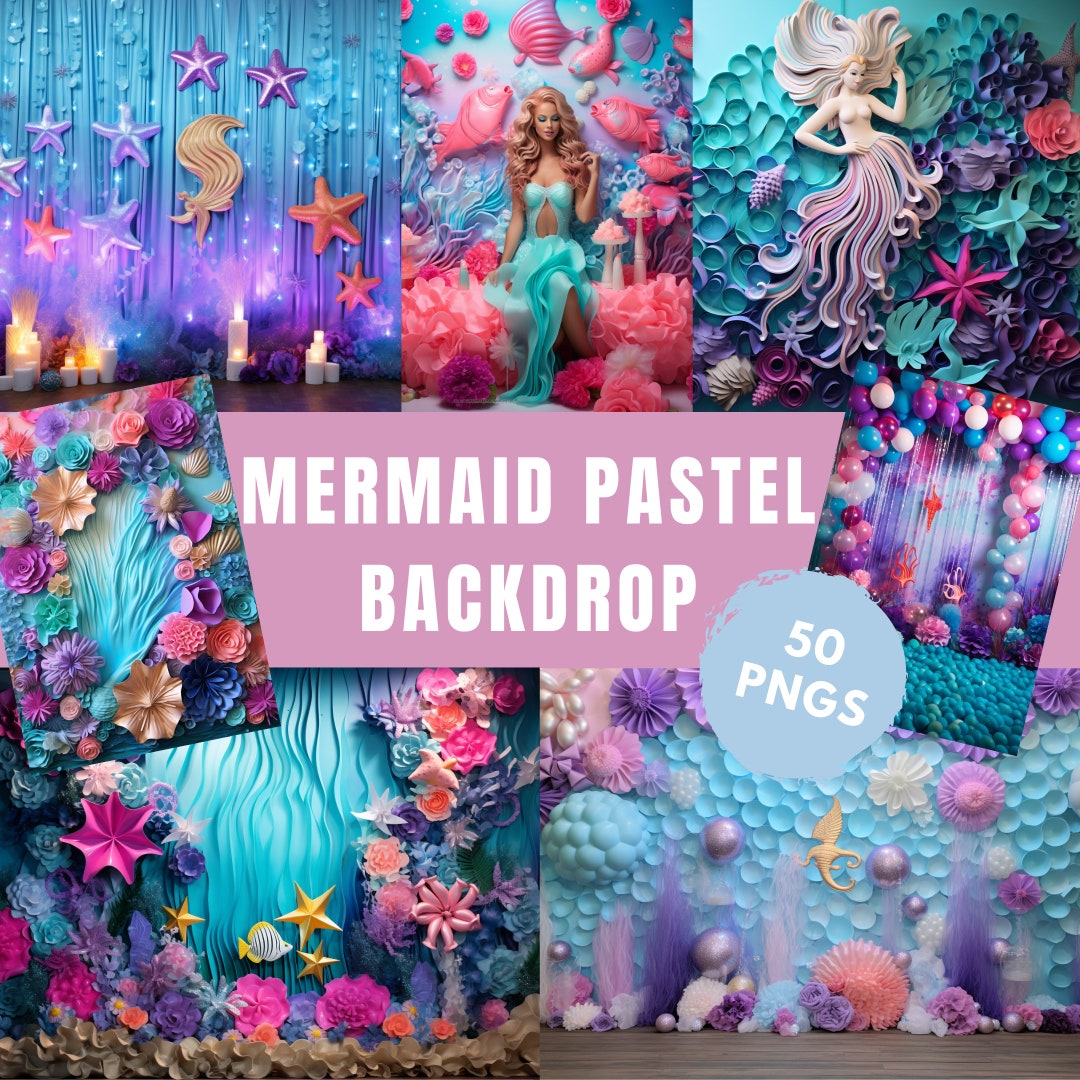 Ocean Mermaid Digital Backdrop, Pastel Photography Overlays (PNG) - Etsy