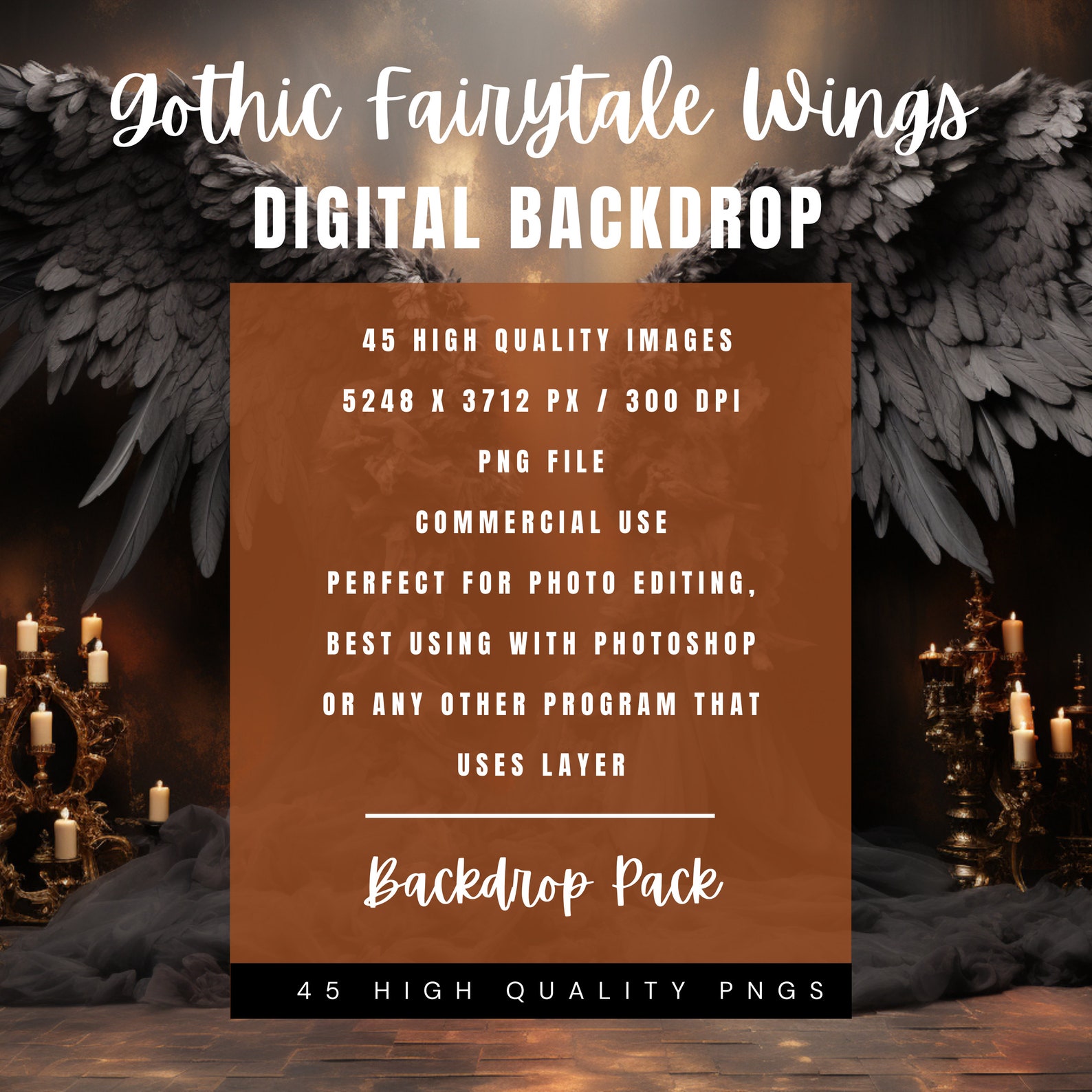 Gothic Floral Wings Digital Backdrop Bundle, Photo Editing (PNG) - Etsy