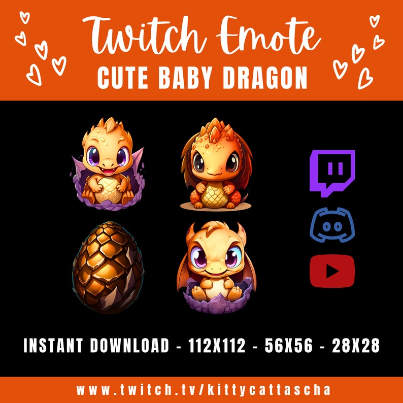 Dragon Baby 4er Emote Set for Twitch Streamers, Youtube, Discord,chibi ...