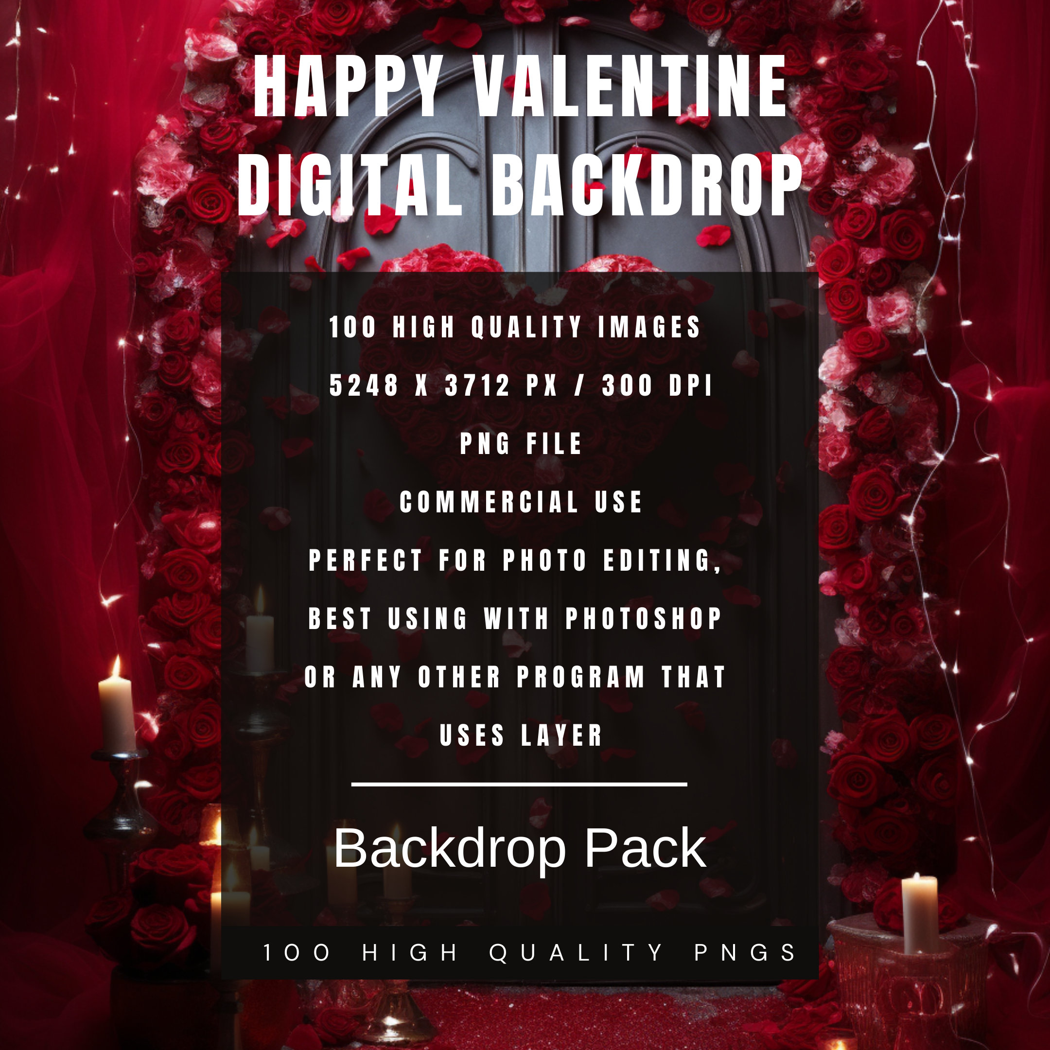 Valentines Day Digital Background, Red Heart, Love Background XXL ...