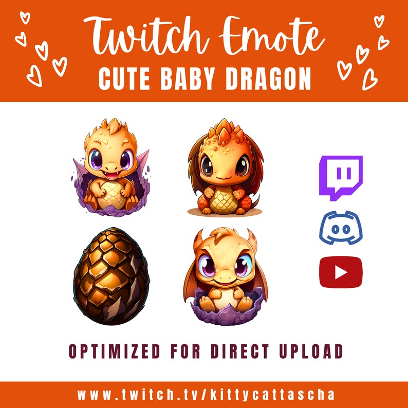 Dragon Baby 4er Emote Set for Twitch Streamers, Youtube, Discord,chibi ...