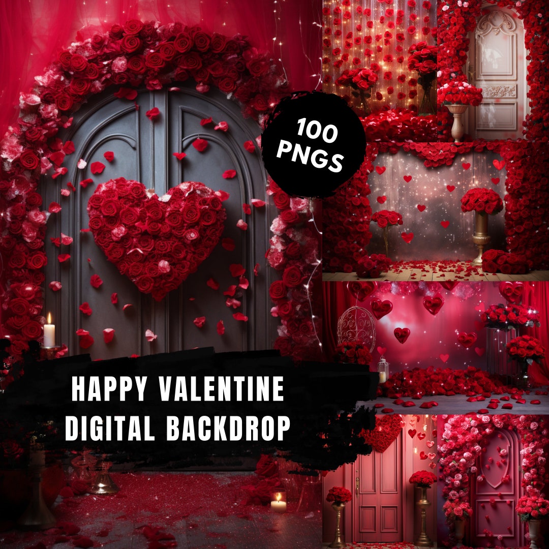 Valentines Day Digital Background, Red Heart, Love Background XXL ...