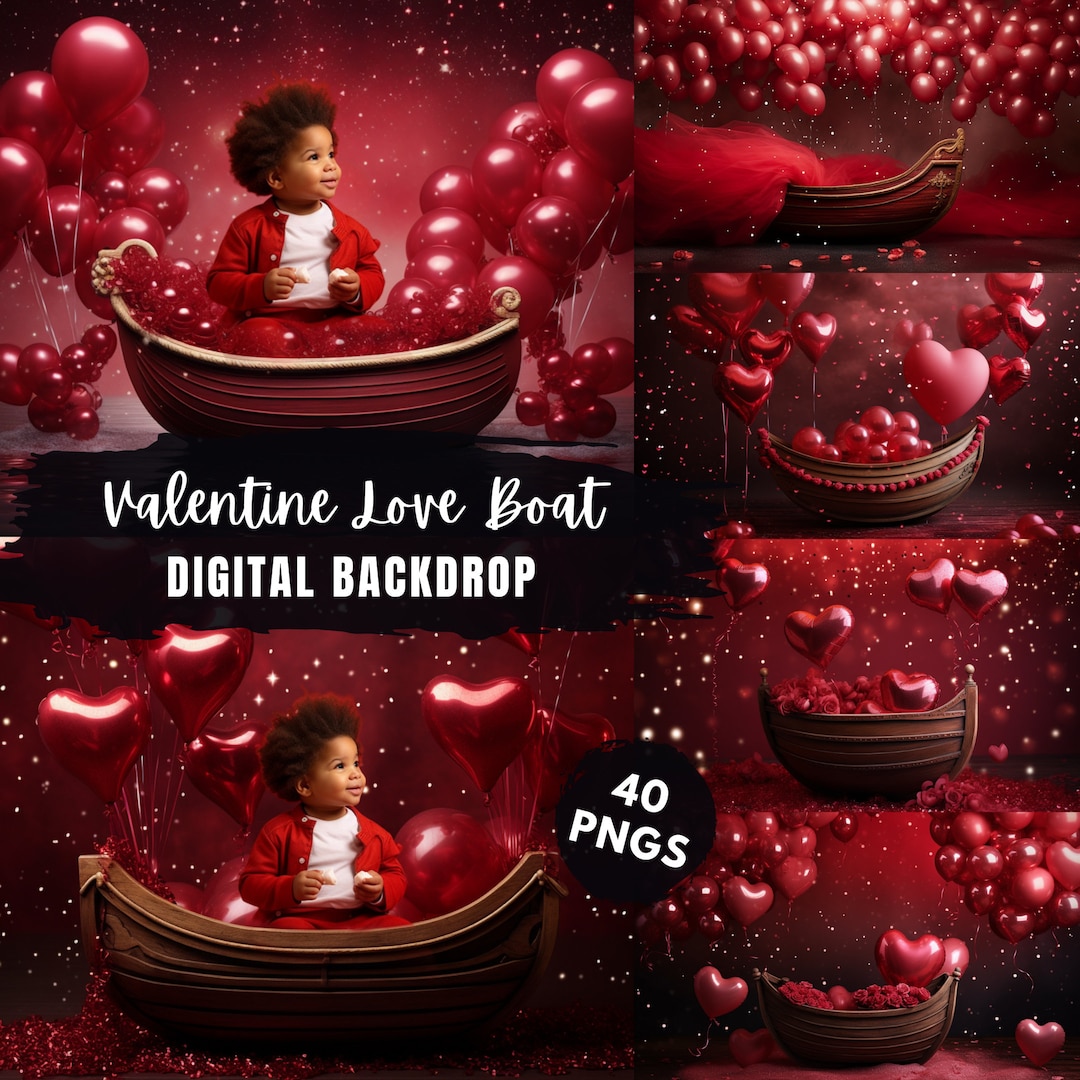 Valentines Day Love Boat Digital Background, Flower Boat, Newborn ...