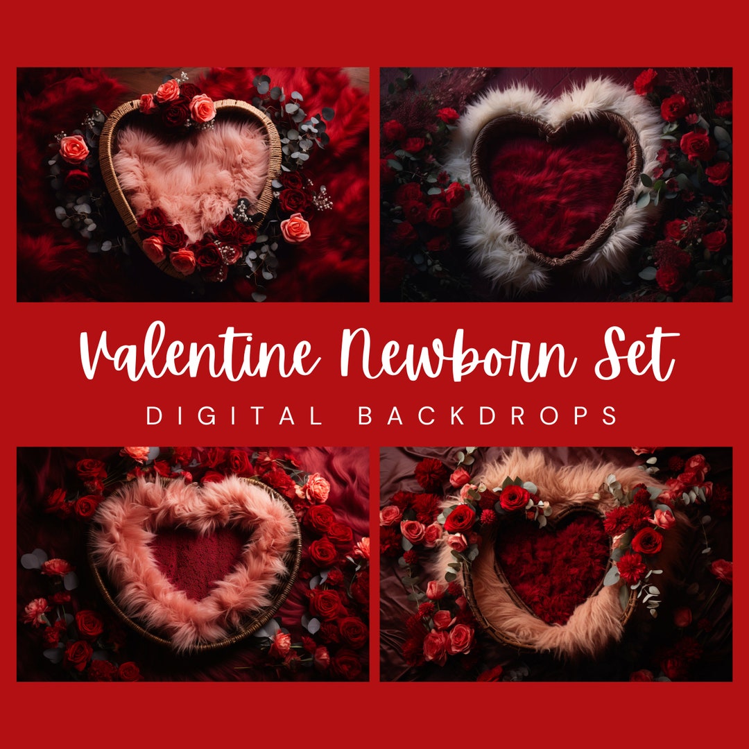Newborn Valentine's Day Digital Backdrop Set, Newborn Heart Backdrop ...