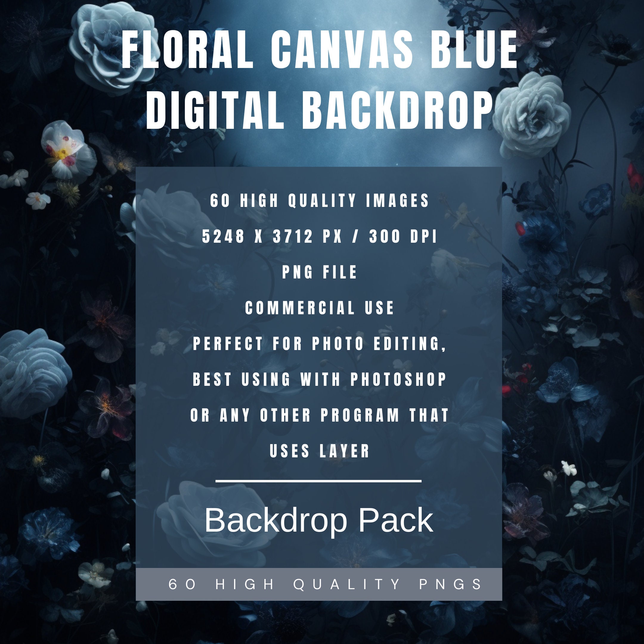 Floral Maternity Blue Digital Backdrop, Fine Art Photography (digital ...