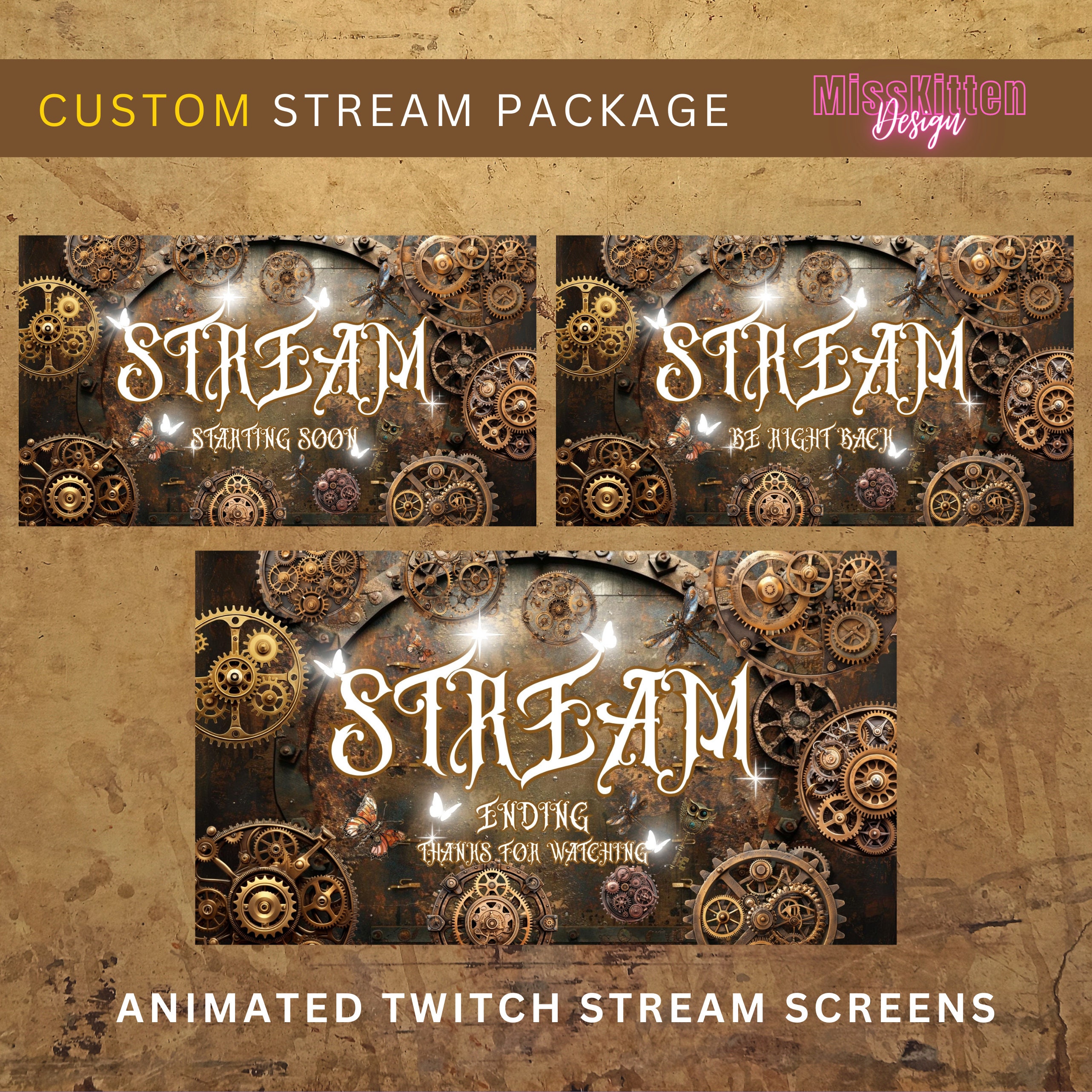 Animated Twitch Stream Overlay Screen Set, Steampunk Overlay, Twitch ...