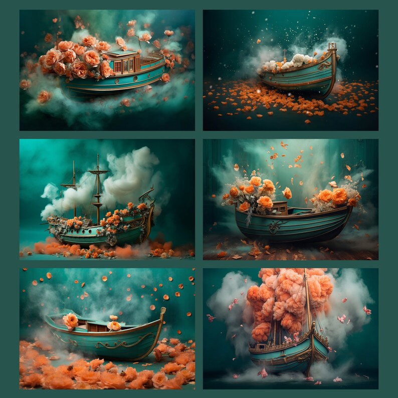 Flower Boat Floral Backdrop for Photo Editing, Romantic Flower Backdrop ...