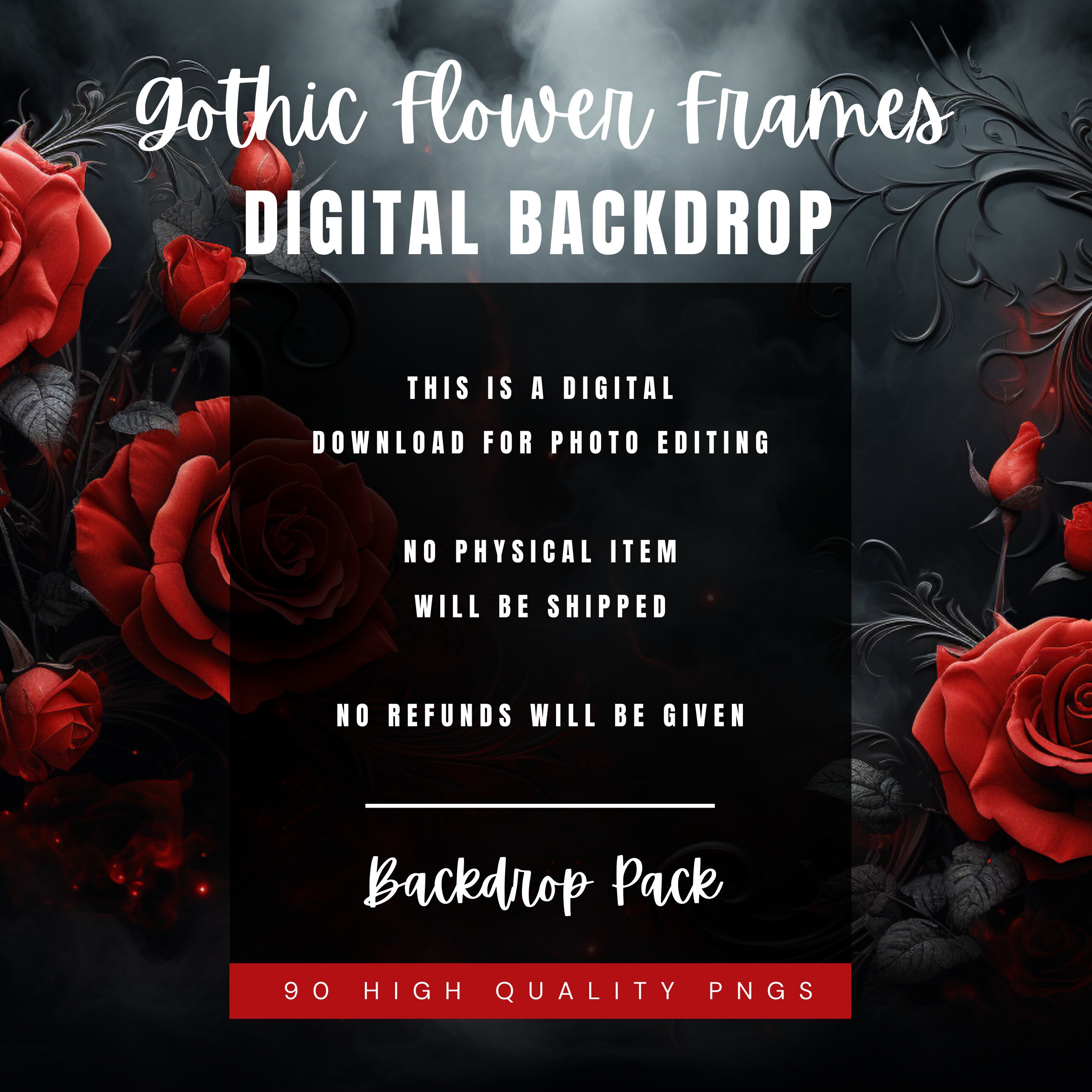 Gothic Flower Frame Digital Backgrounds,flower Frame, Dark Fairytale ...