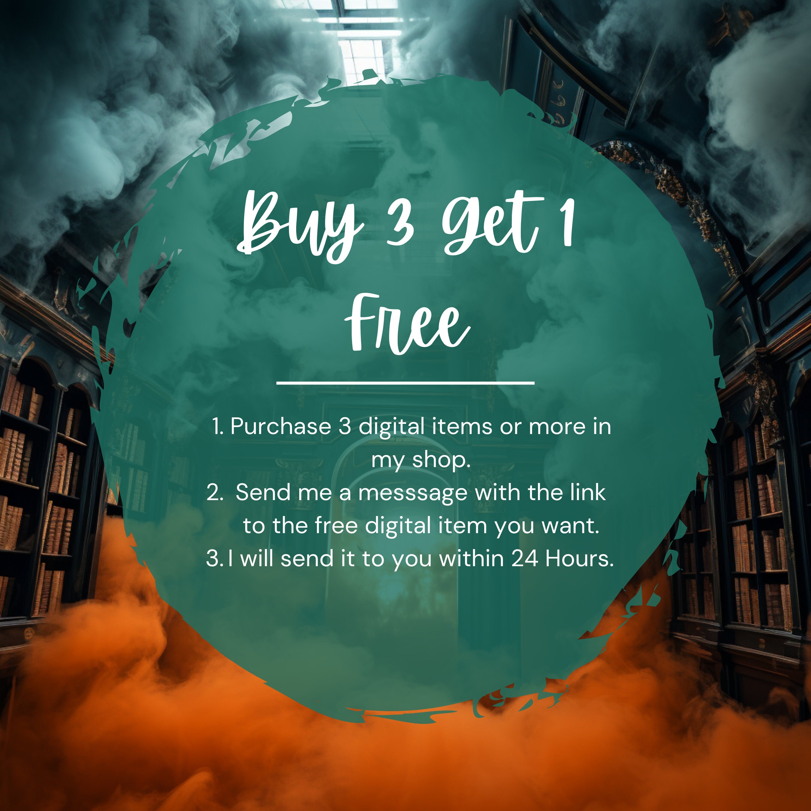 Smoky Library Orange and Teal Backdrop for Photo Editing, Books Library ...