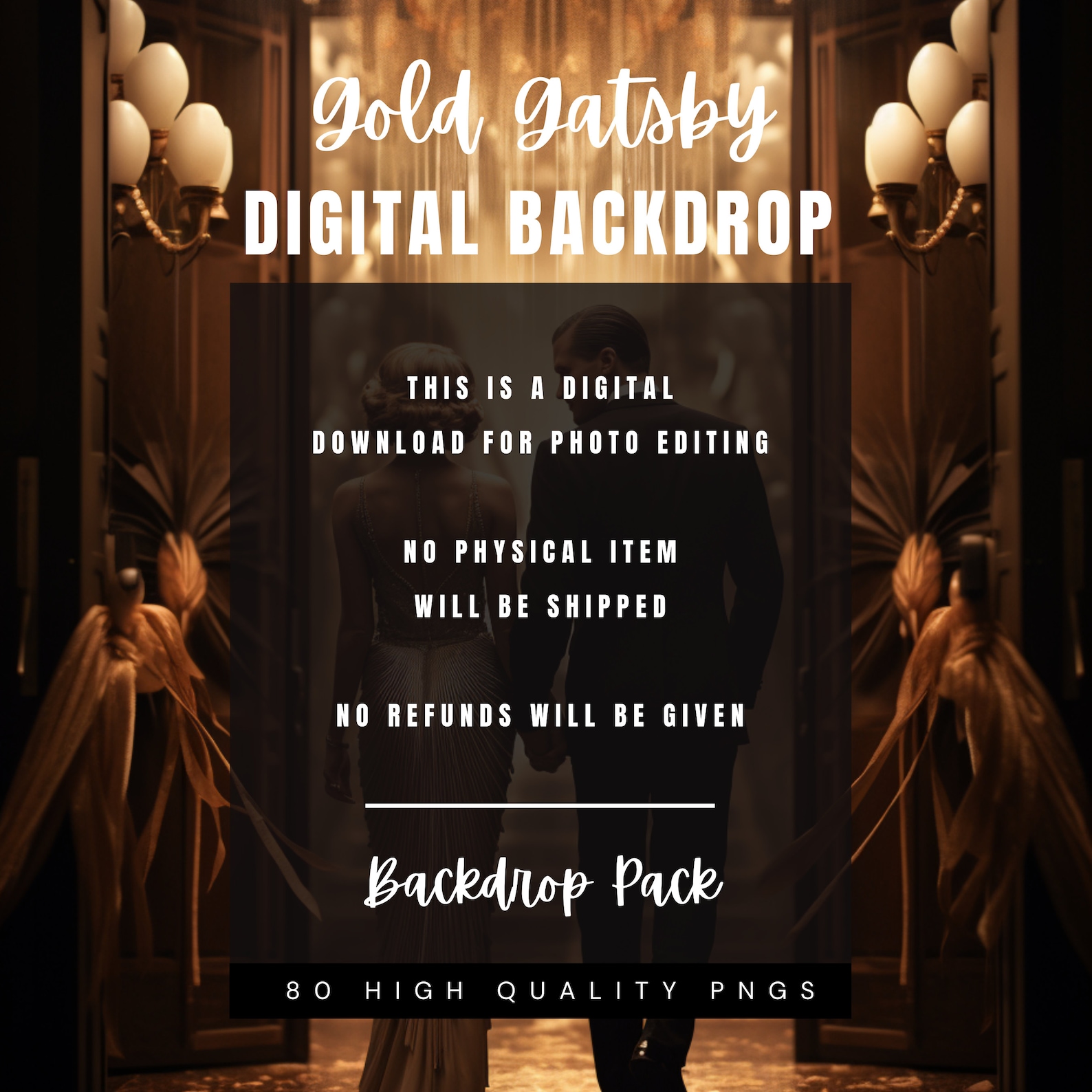 Luxury Gold Gatsby Photography Backdrop, Black and Gold Gatsby Digital ...