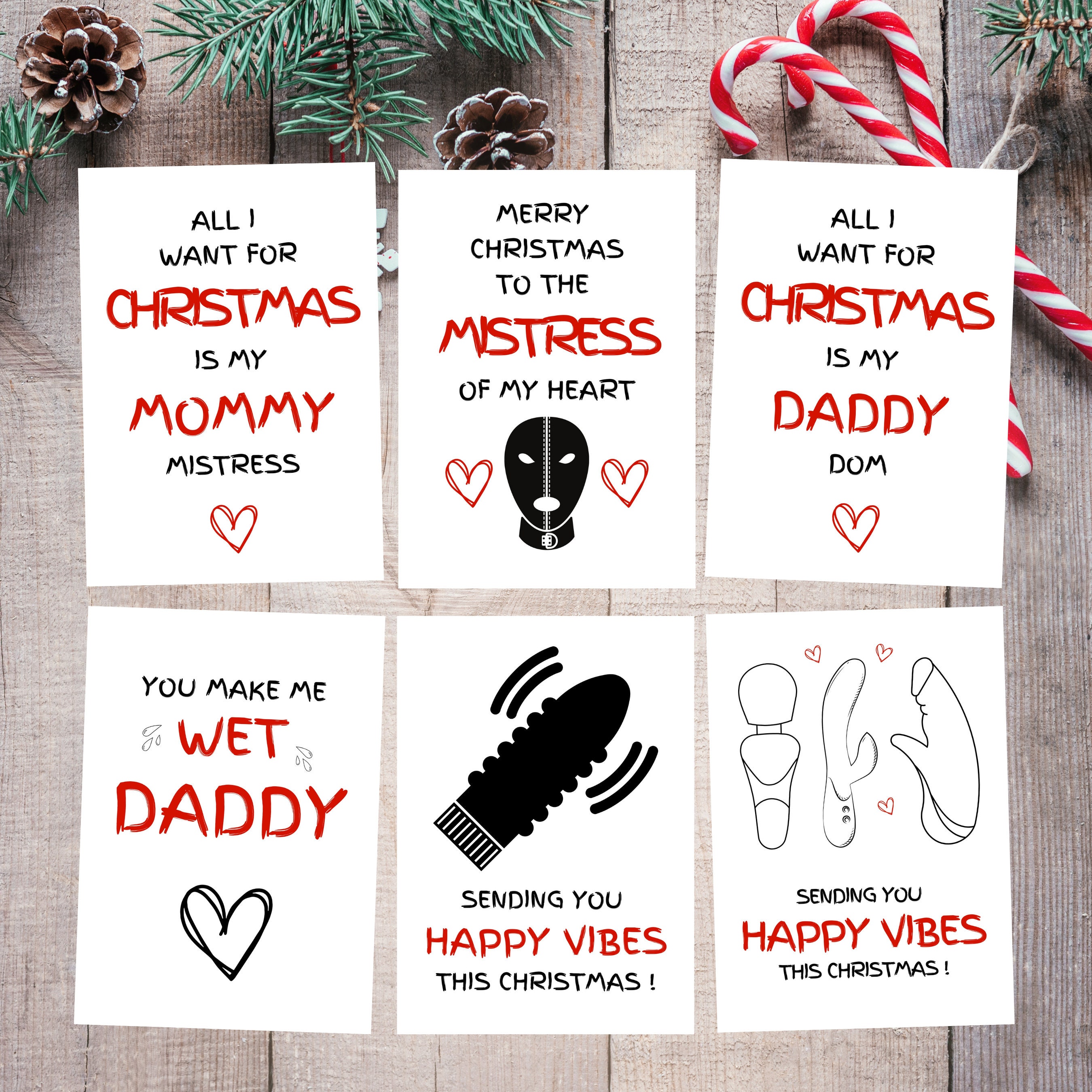 Naughty Christmas Card Bundle BDSM, Printable, Digital Kinky Christmas ...