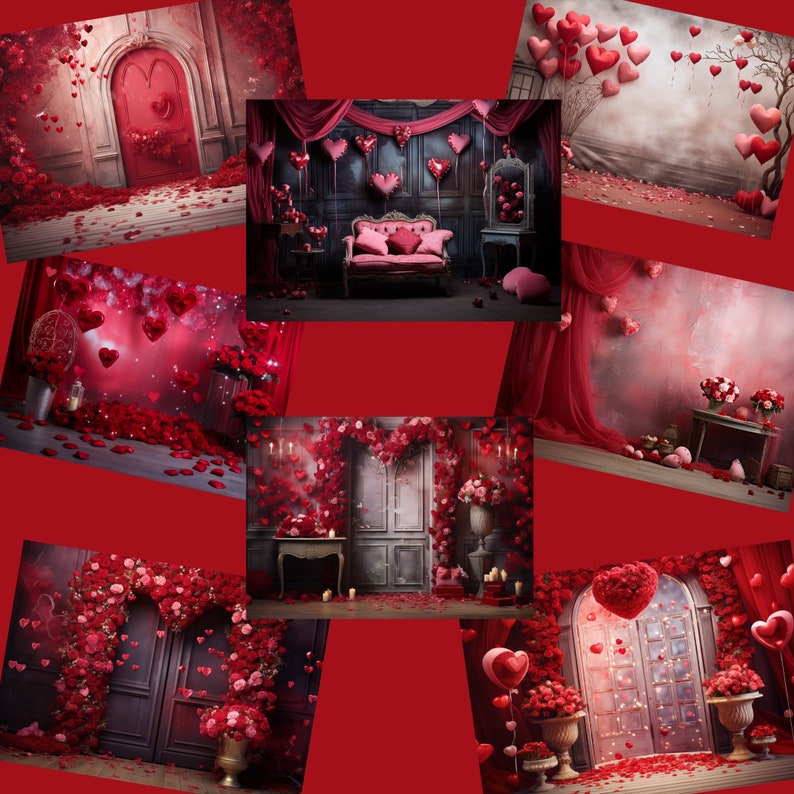 Valentines Day Digital Background, Red Heart, Love Background XXL ...
