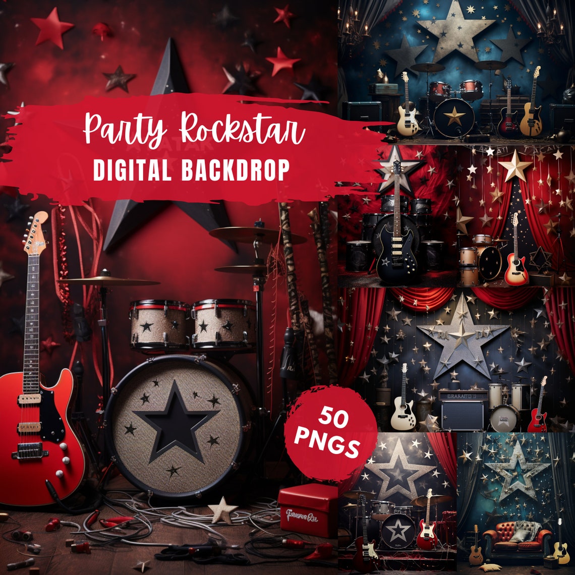 Rockstar Stage Concert Photography Backdrop, Party Stage Studio ...