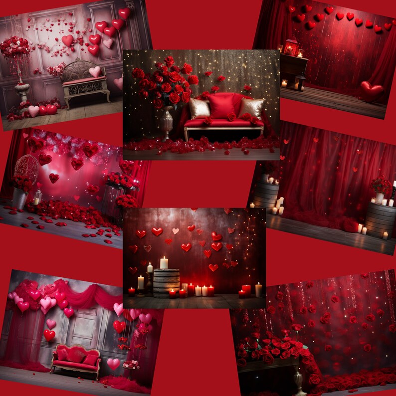 Valentines Day Digital Background, Red Heart, Love Background XXL ...