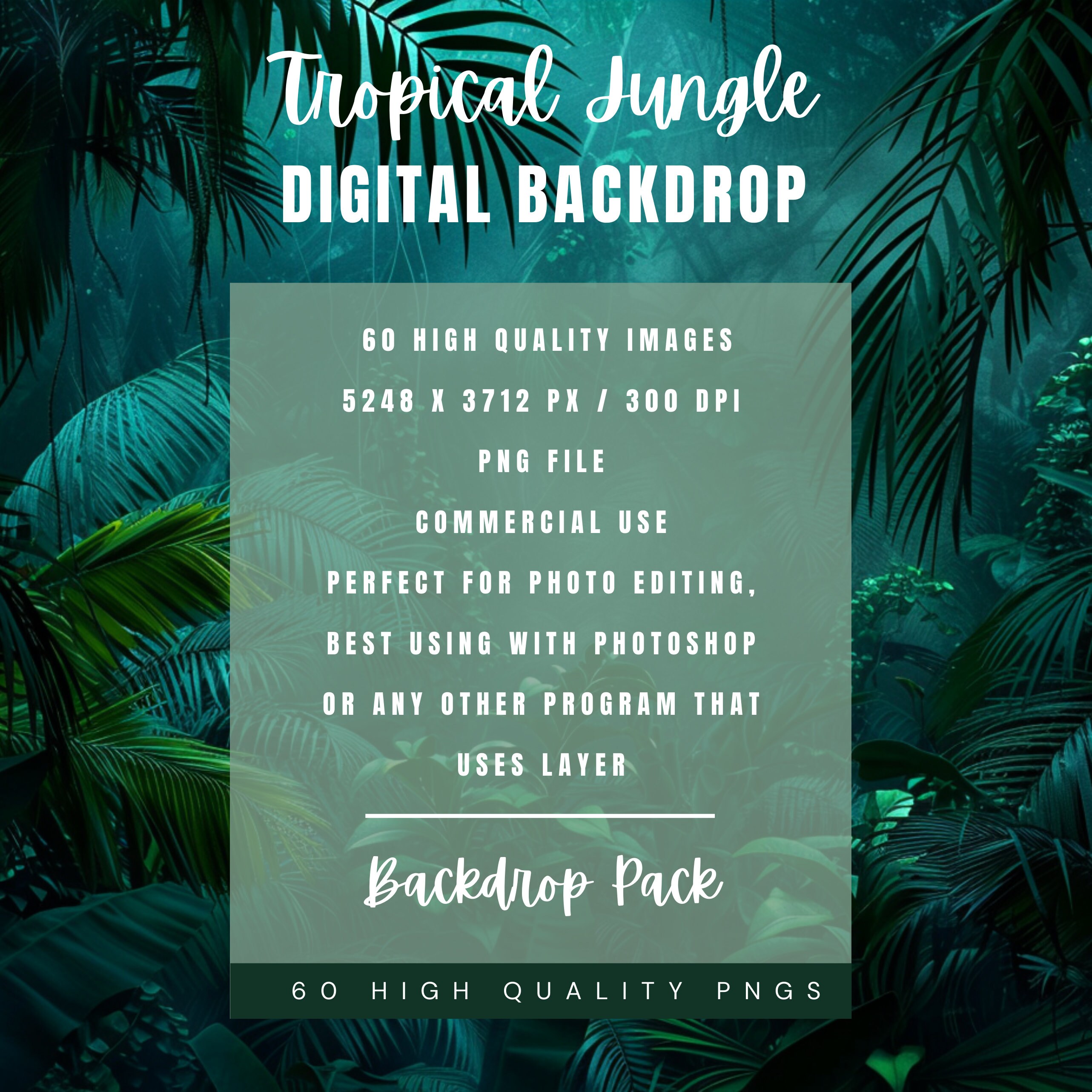 Tropical Jungle Safari Digital Backdrop, Photo Editing Overlays (60 ...