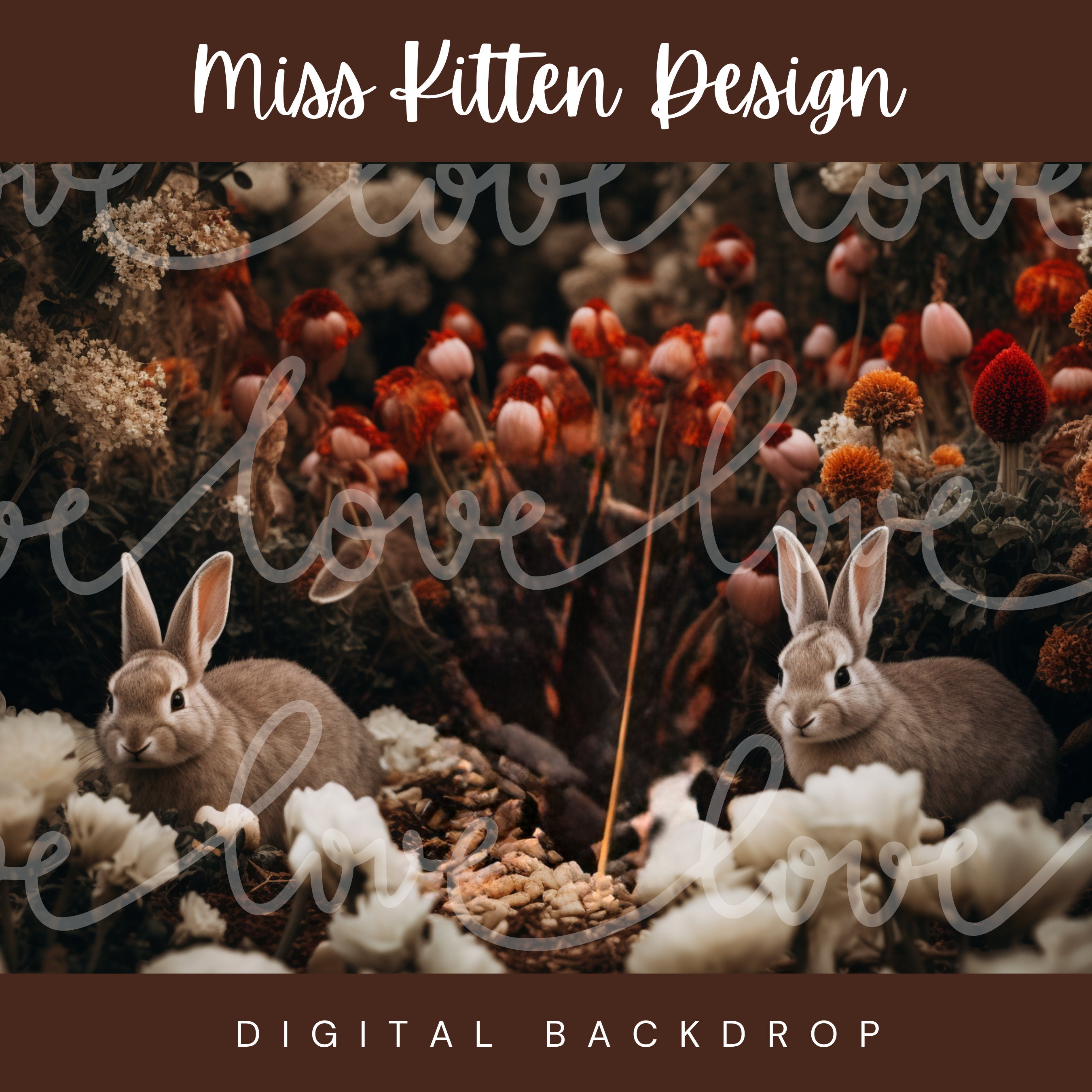 Easter Bunny Flower Digital Backdrop for Children, Kids,t Oddler ...