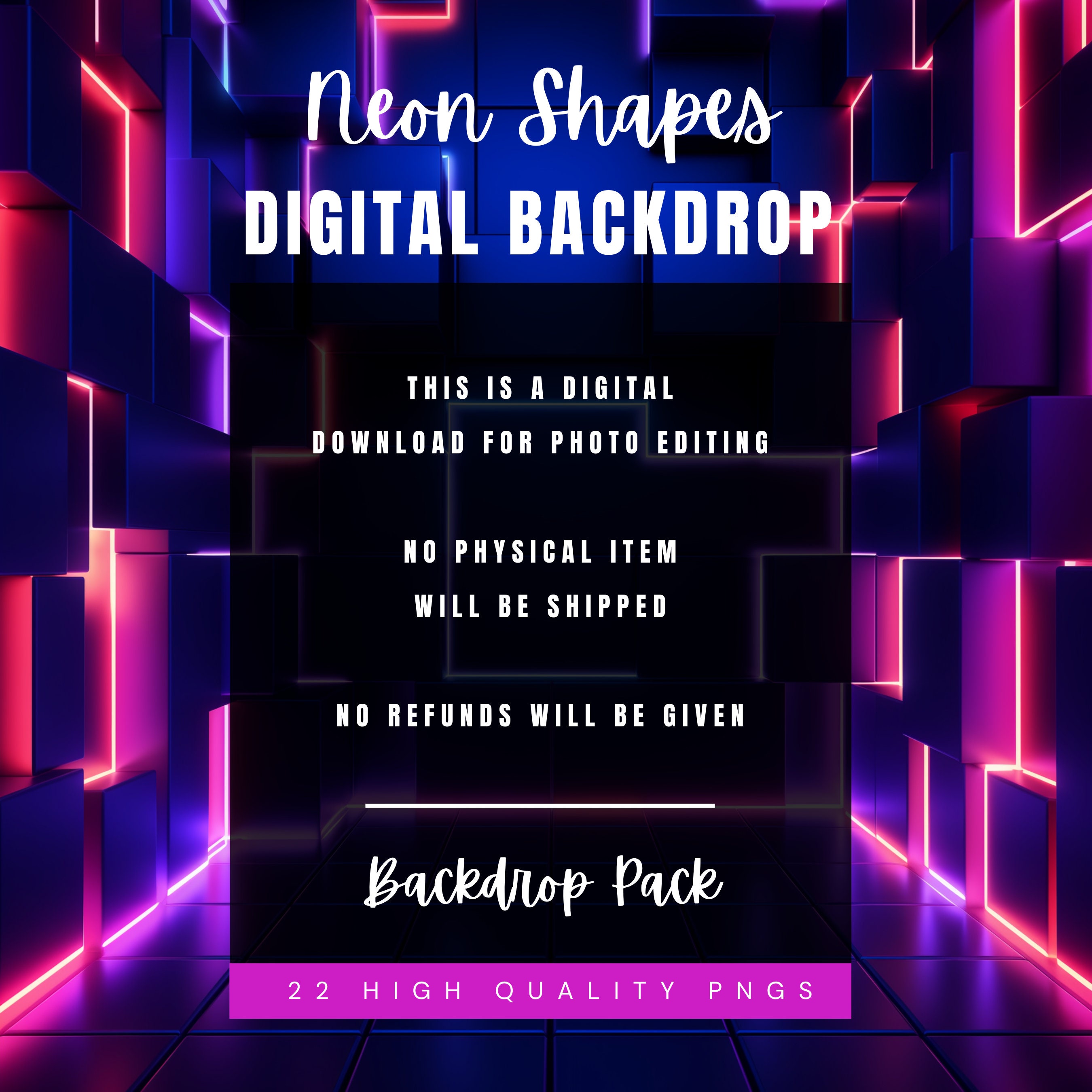 Neon Shapes Digital Backdrop, Neon Retro, Cyberpunk, Disco Backdrop ...
