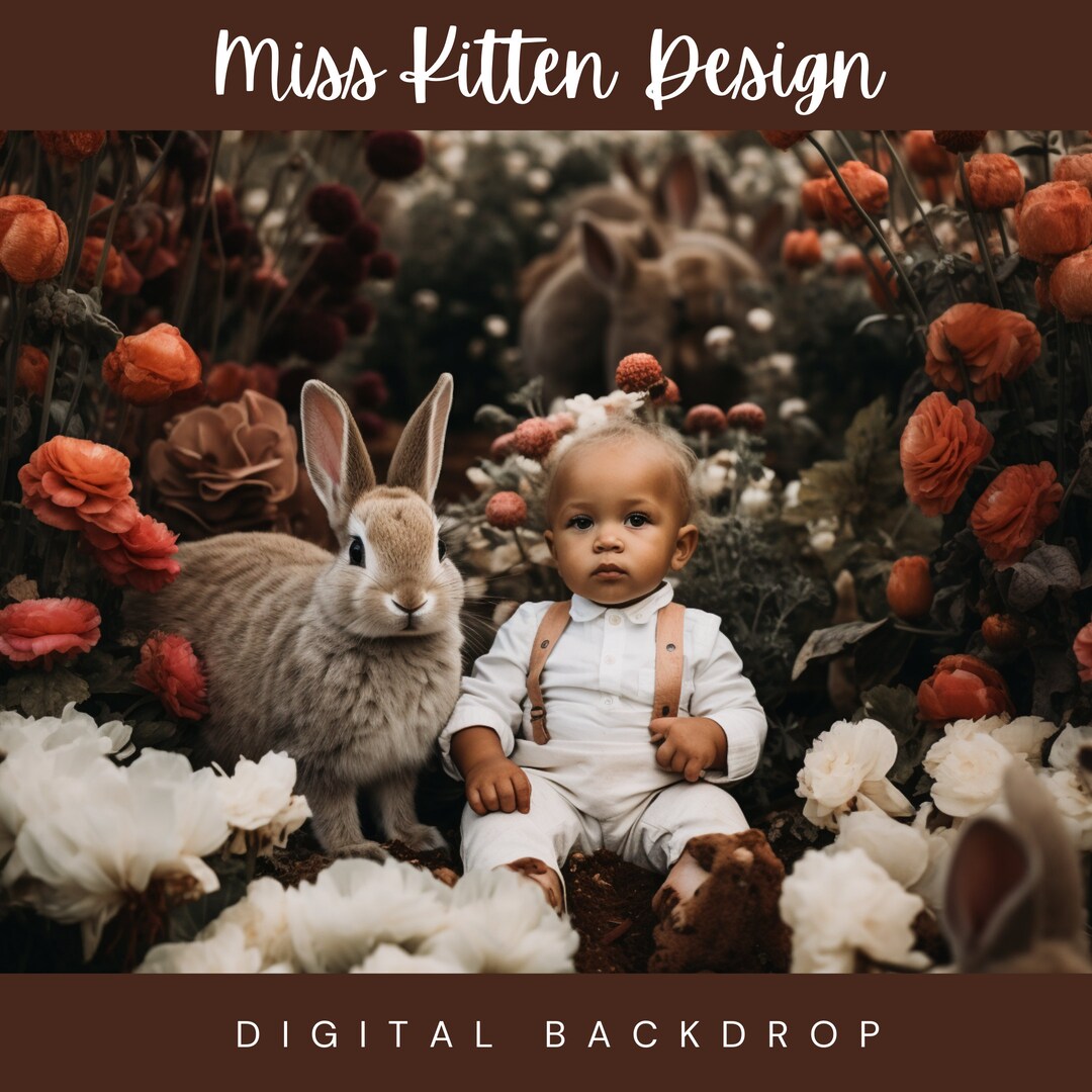 Easter Bunny Flower Digital Backdrop for Children, Kids,t Oddler ...
