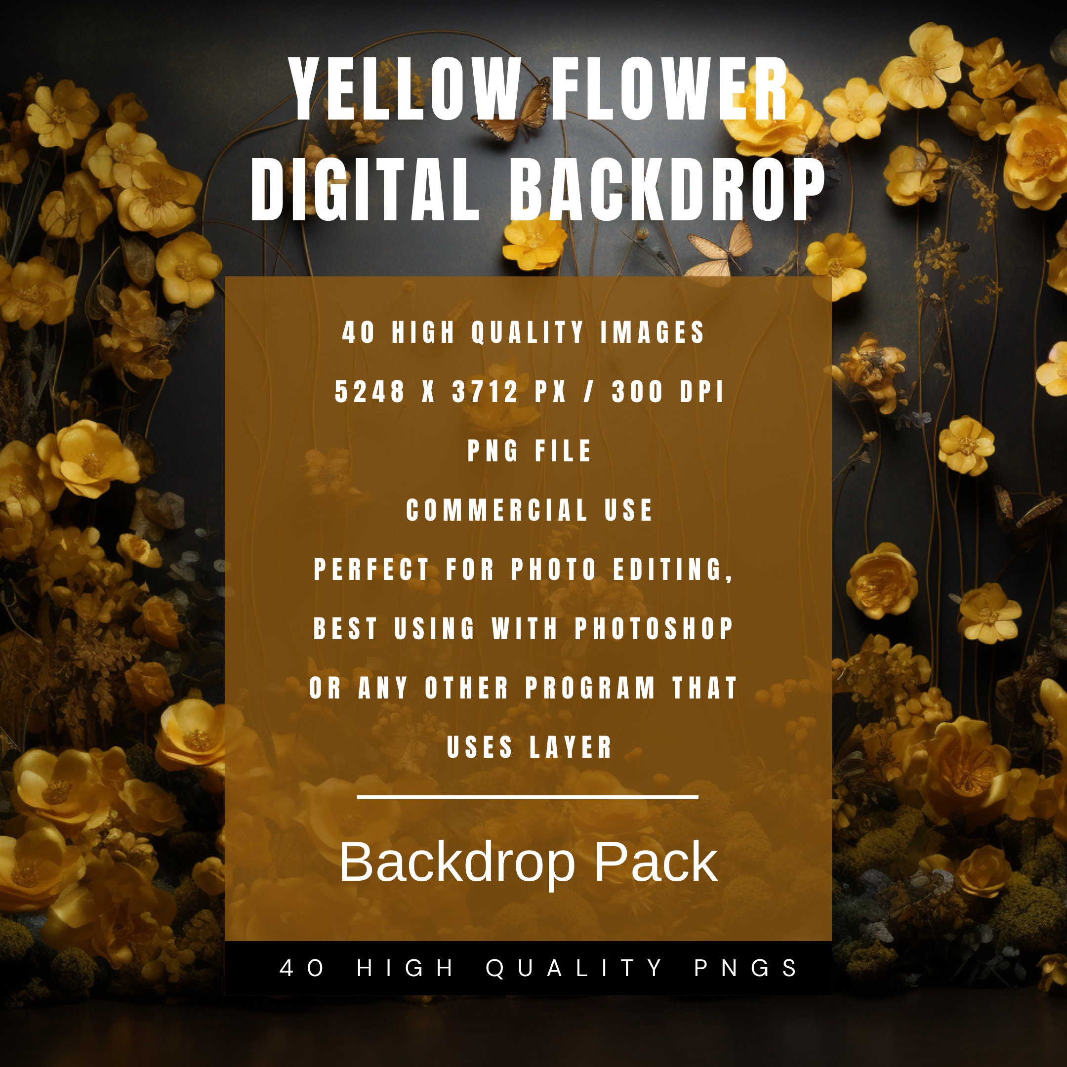 Digital Backdrop Yellow Flower for Photo Editing, Soft Maternity ...