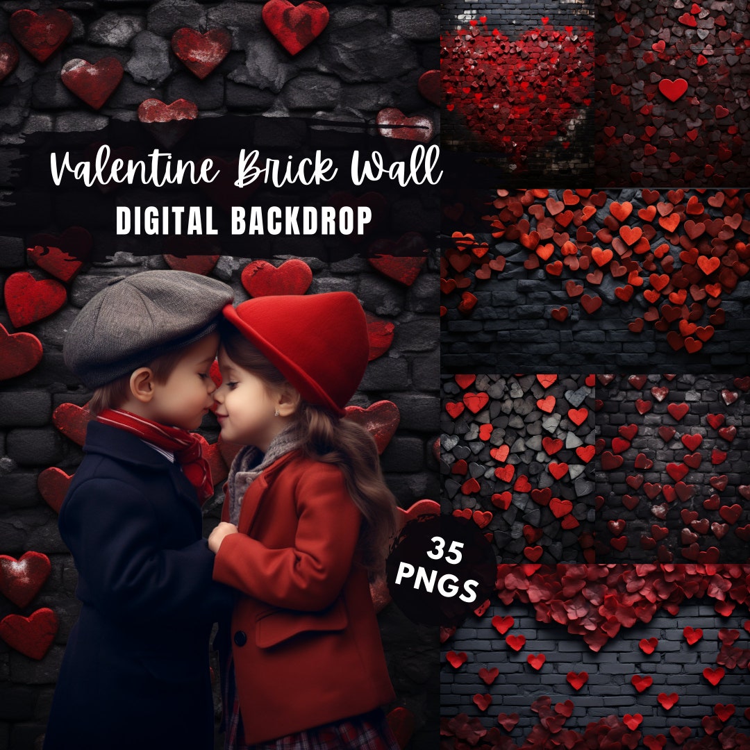 Valentine's Day Brick Wall Heart Digital Backdrop Bundle (PNG) - Etsy