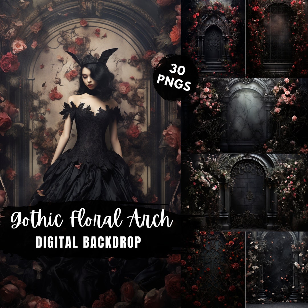 Gothic Floral Arch Digital Backdrop, Dark Fairytale Rose Fence (PNG) - Etsy