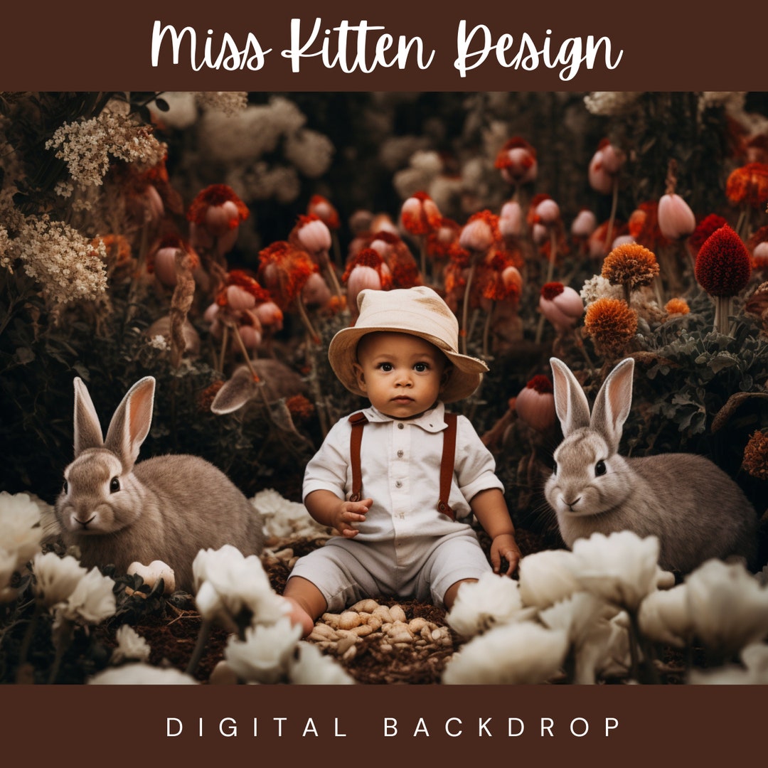 Easter Bunny Flower Digital Backdrop for Children, Kids,t Oddler ...