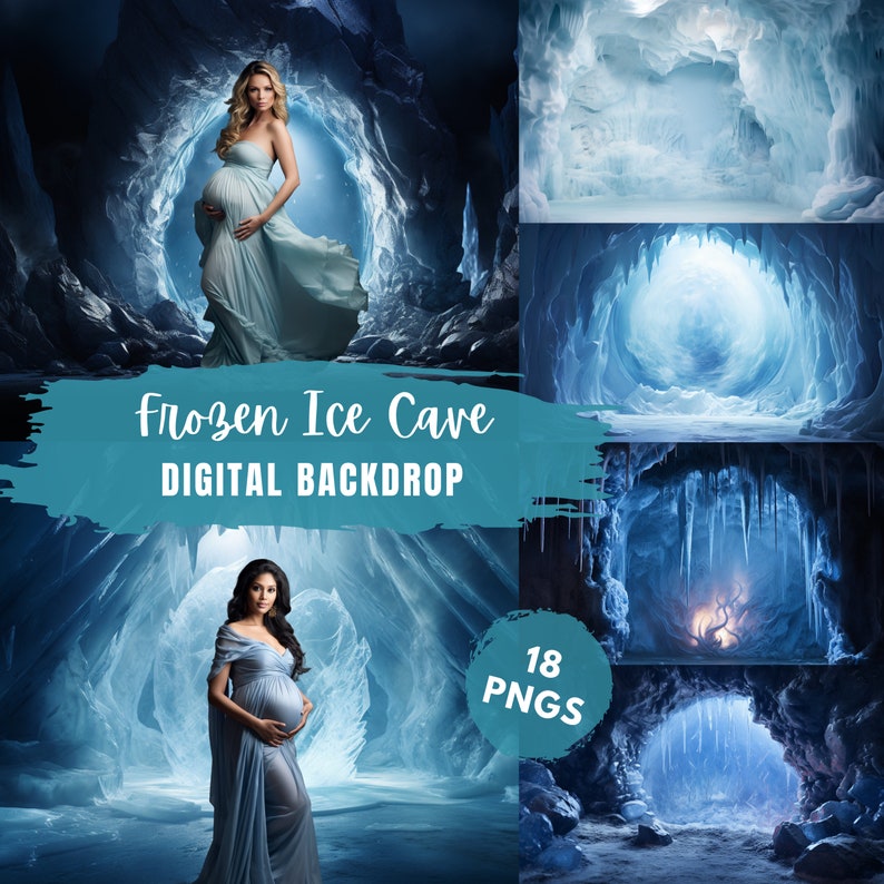 Frozen Ice Cave Digital Backdrop, Ice Cave Winter ,studio Backdrop ...