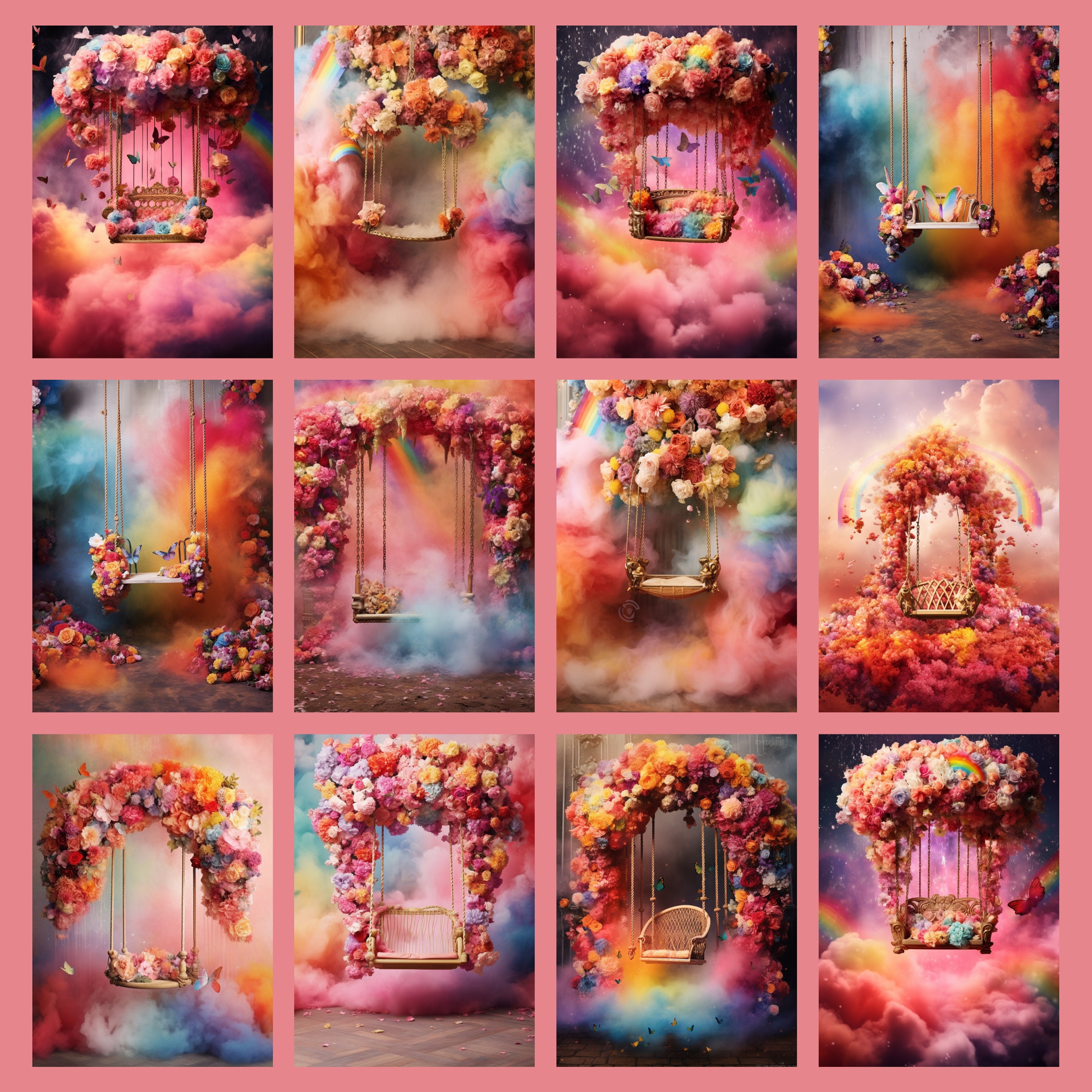 Rainbow Flower Swing Backdrop for Photo Editing, Rainbow Flower ...
