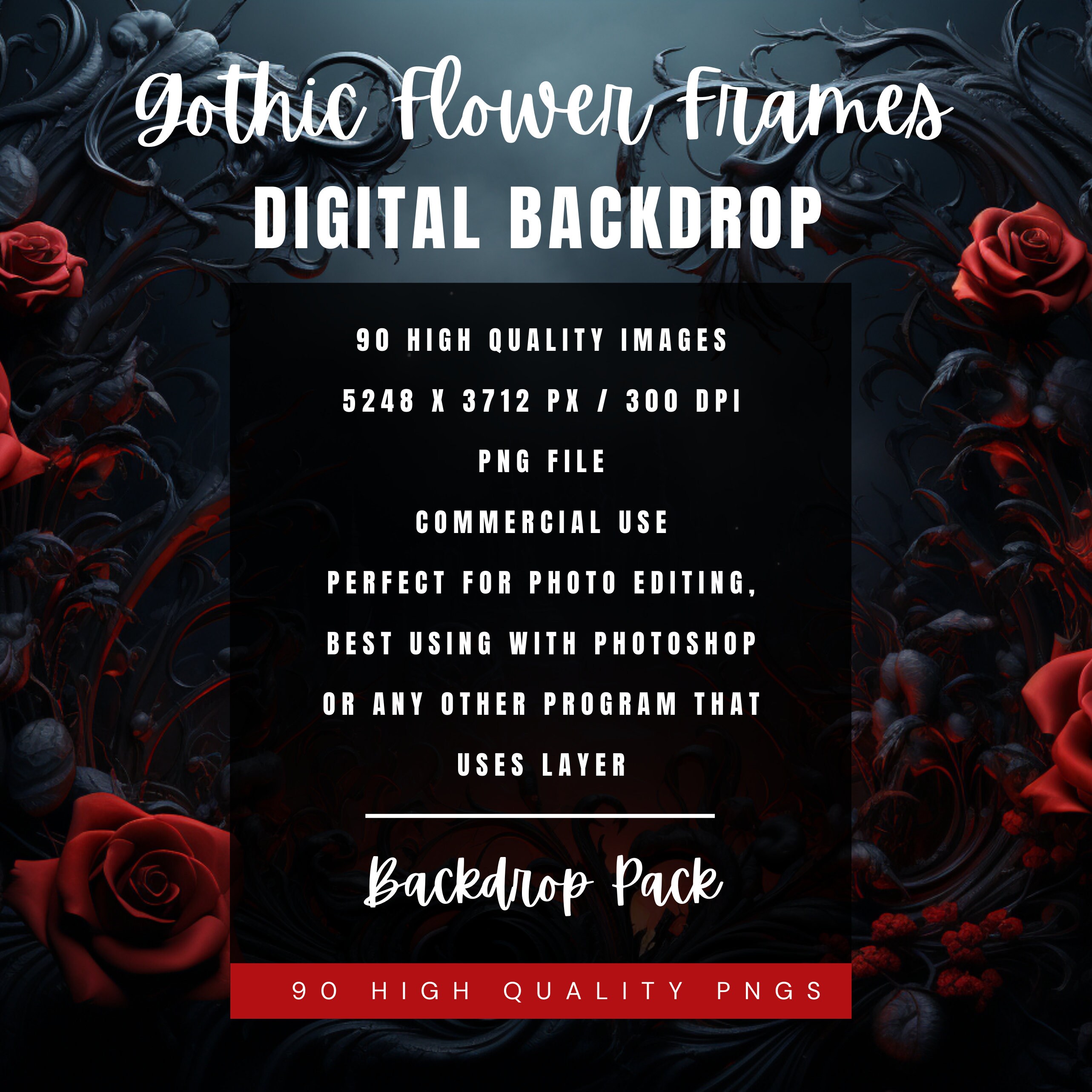 Gothic Flower Frame Digital Backgrounds,flower Frame, Dark Fairytale ...