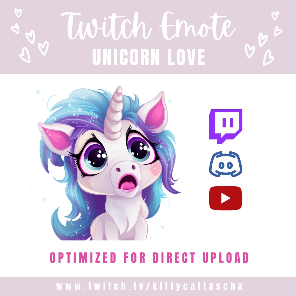 Pastel Unicorn Emote for Twitch Streamers, Youtube, Discord, Chibi ...