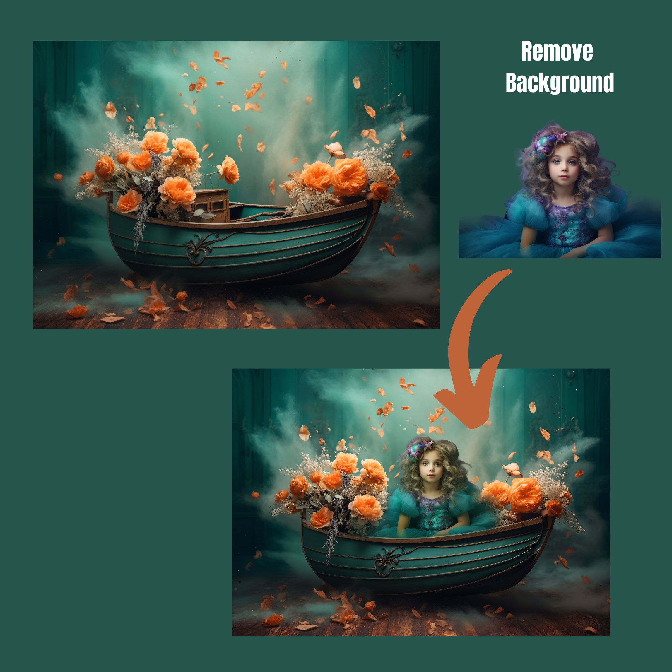 Flower Boat Floral Backdrop for Photo Editing, Romantic Flower Backdrop ...