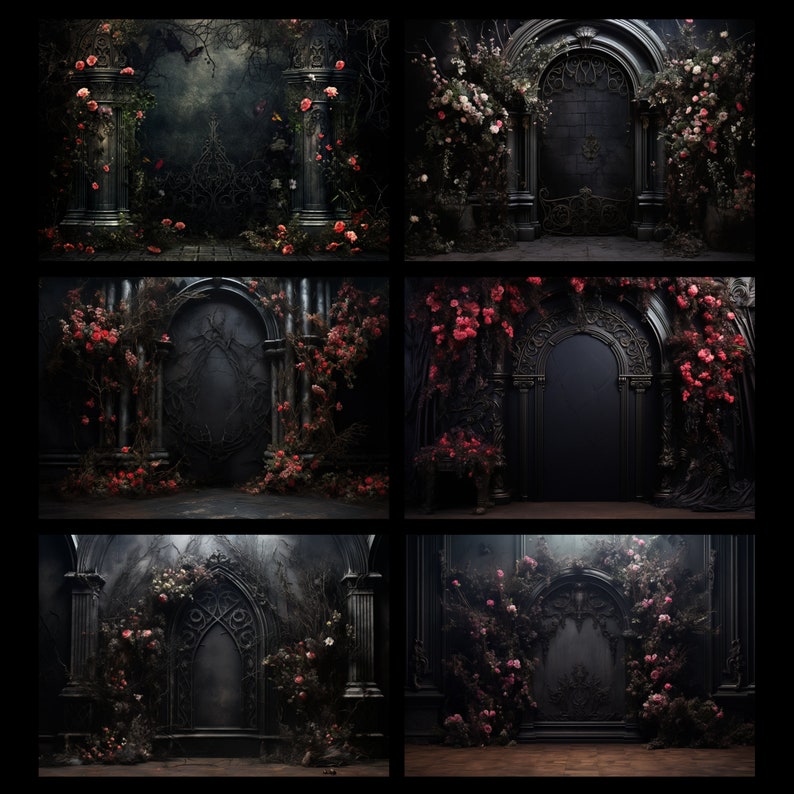 Gothic Floral Arch Digital Backdrop, Dark Fairytale Rose Fence (PNG) - Etsy