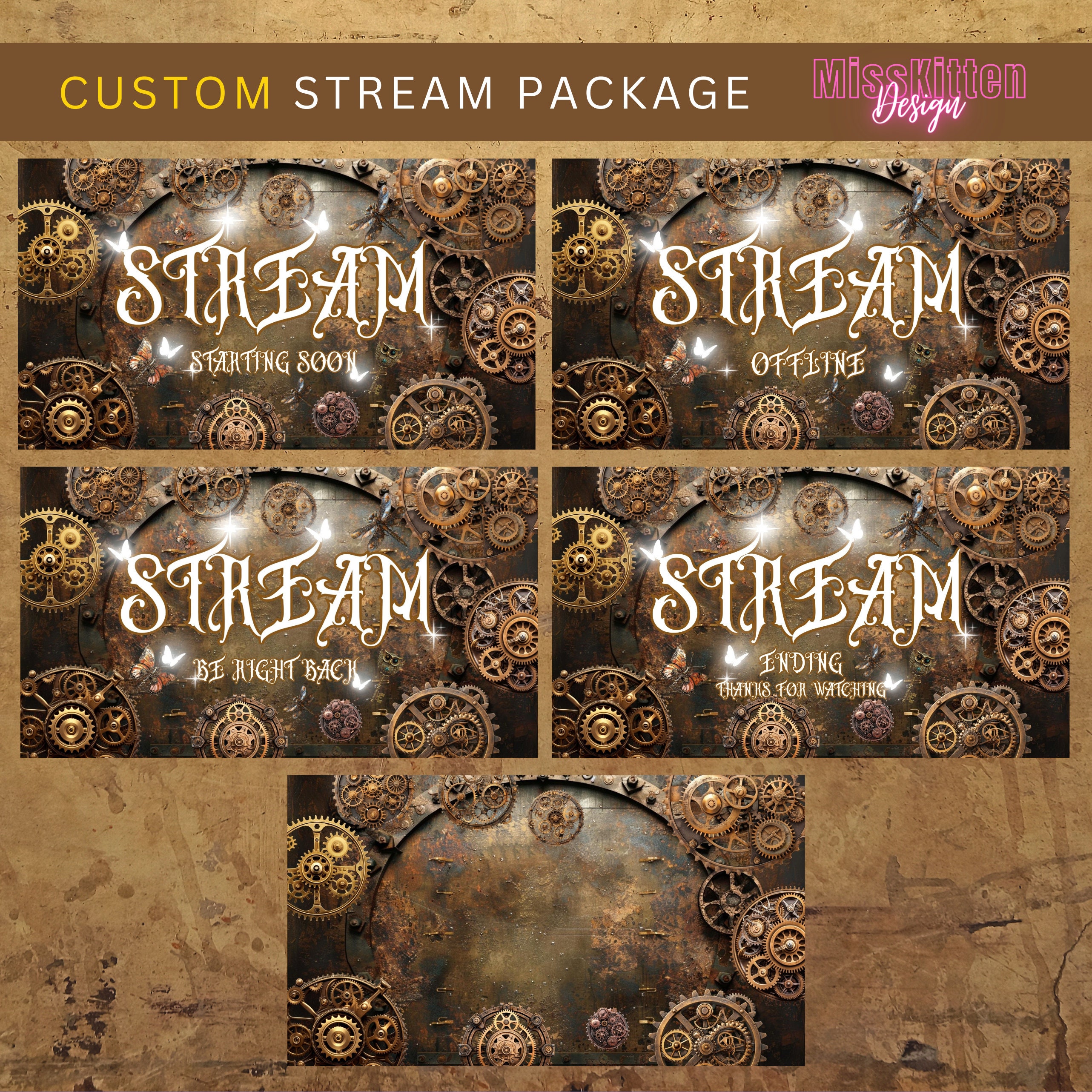 Animated Twitch Stream Overlay Screen Set, Steampunk Overlay, Twitch ...