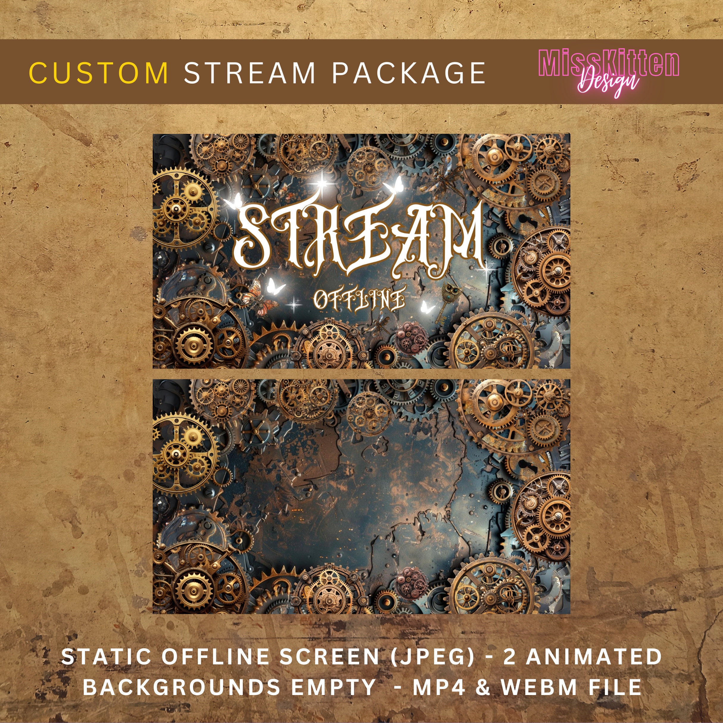 Animated Twitch Stream Overlay Screen Set, Steampunk Overlay, Twitch ...