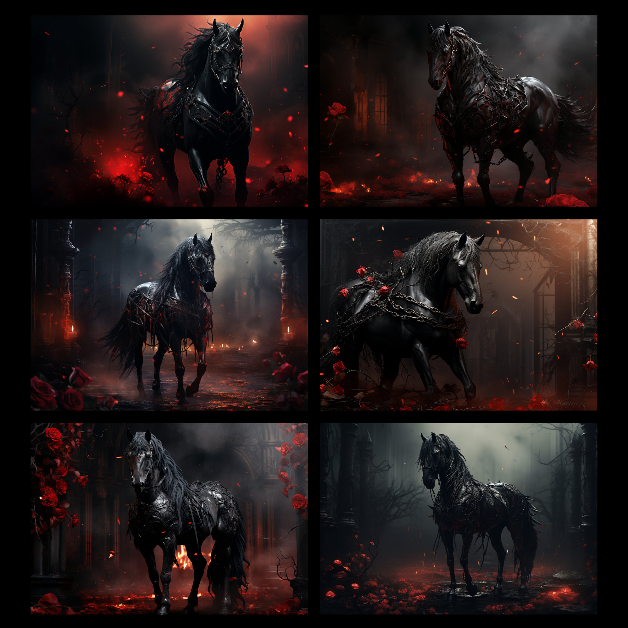 Gothic Horse Pony Red Roses Digital Background, Horse Flower, Love ...