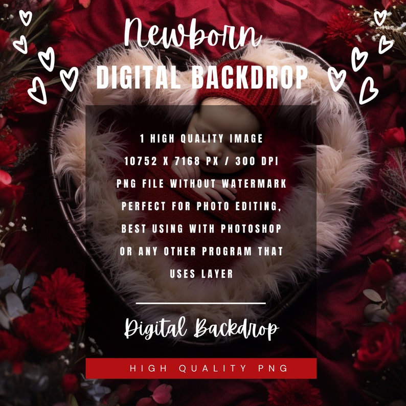 Newborn Valentine's Day Digital Backdrop, Newborn Heart Backdrop for ...