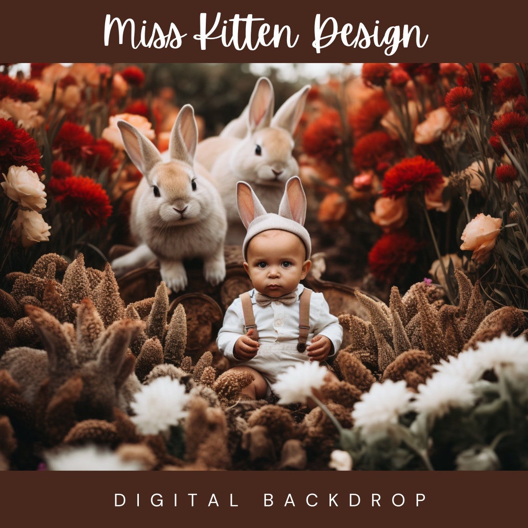 Easter Bunny Flower Digital Backdrop for Children, Kids,t Oddler ...