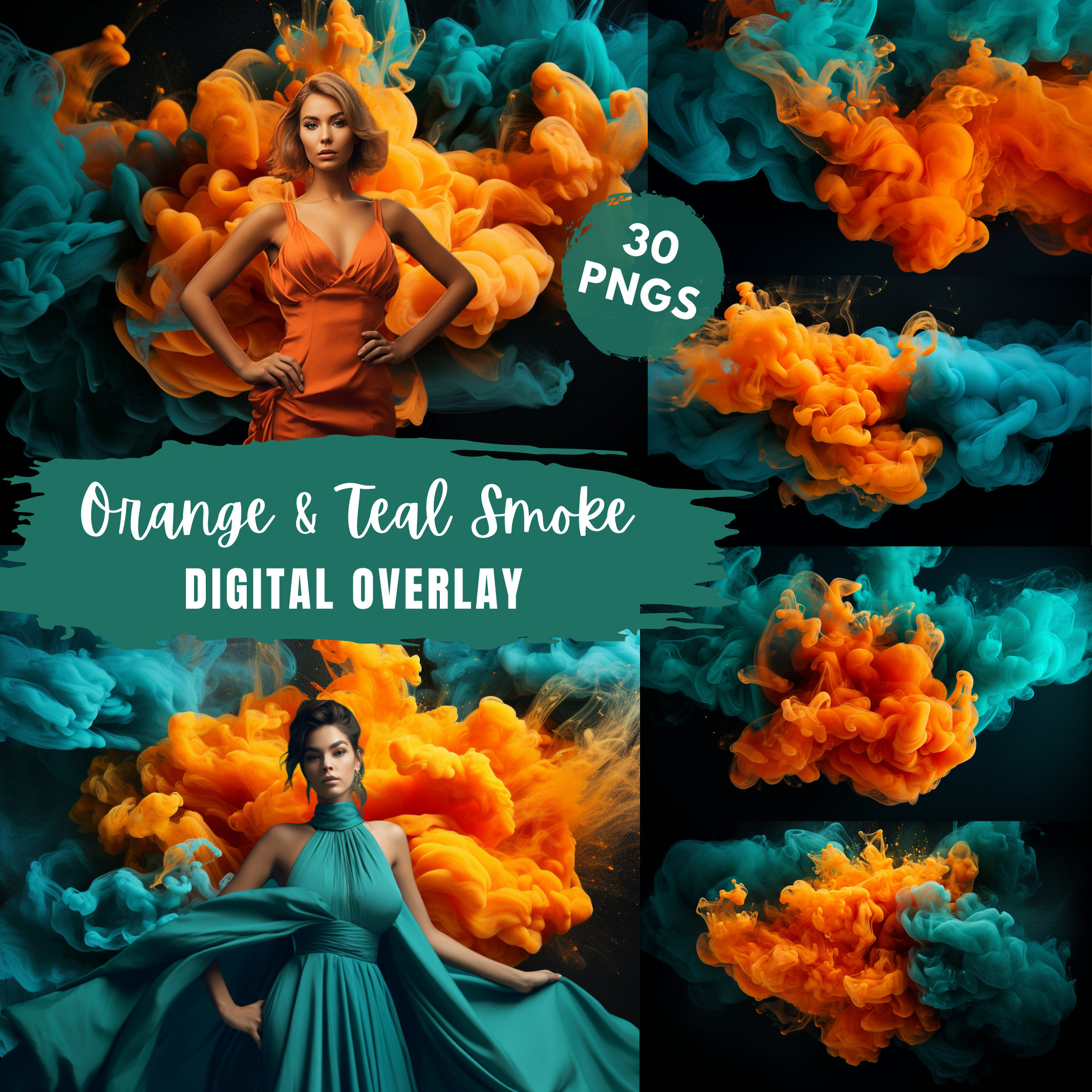 Smoke Bomb Orange and Teal Overlay Backdrop for Photo Editing, Smoke ...