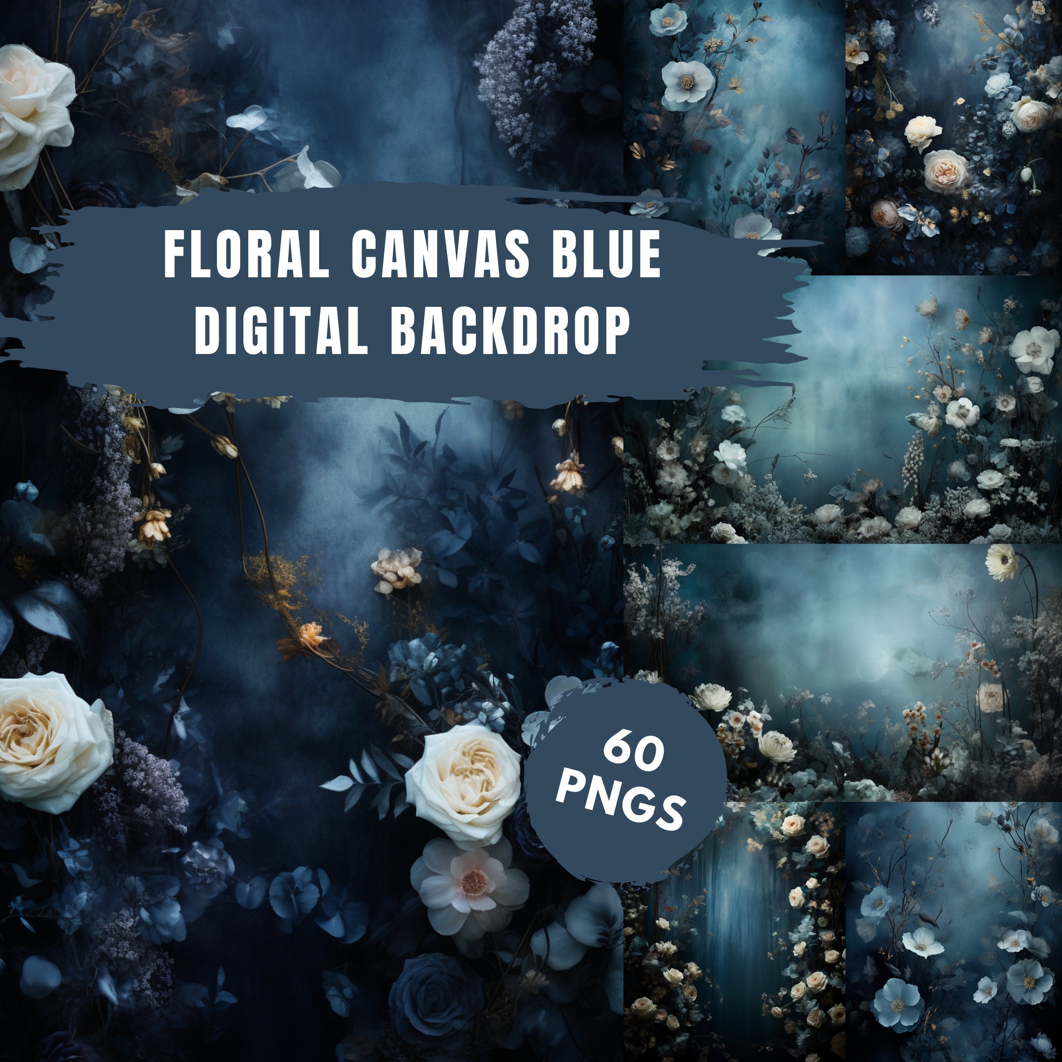 Floral Maternity Blue Digital Backdrop, Photo Editing,dreamy Soft Fine ...