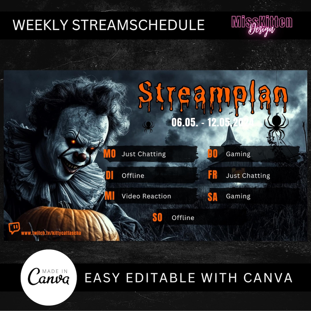 Twitch Stream Schedule Template Halloween Weekly Streaming Planner ...