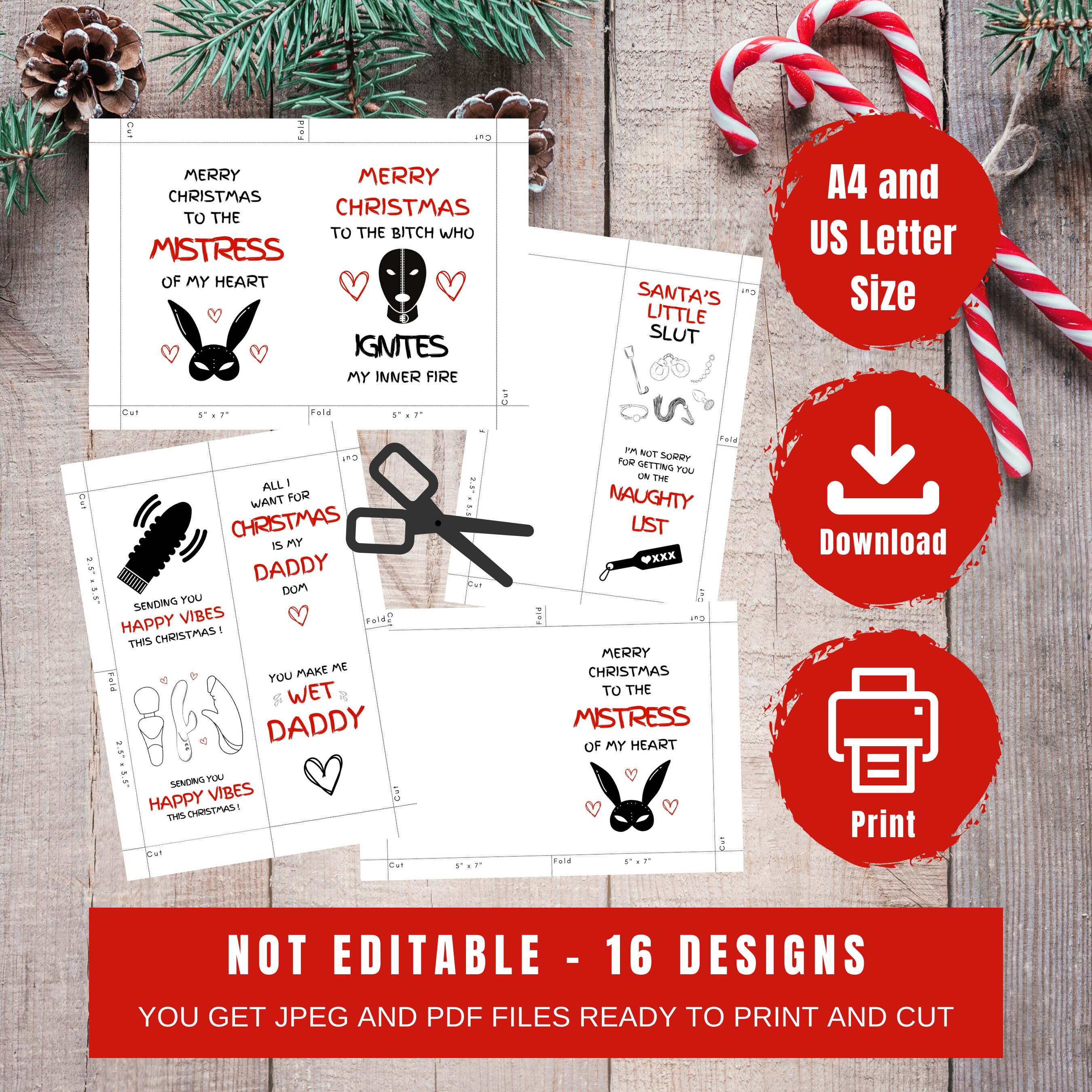 Naughty Christmas Card Bundle BDSM, Printable, Digital Kinky Christmas ...