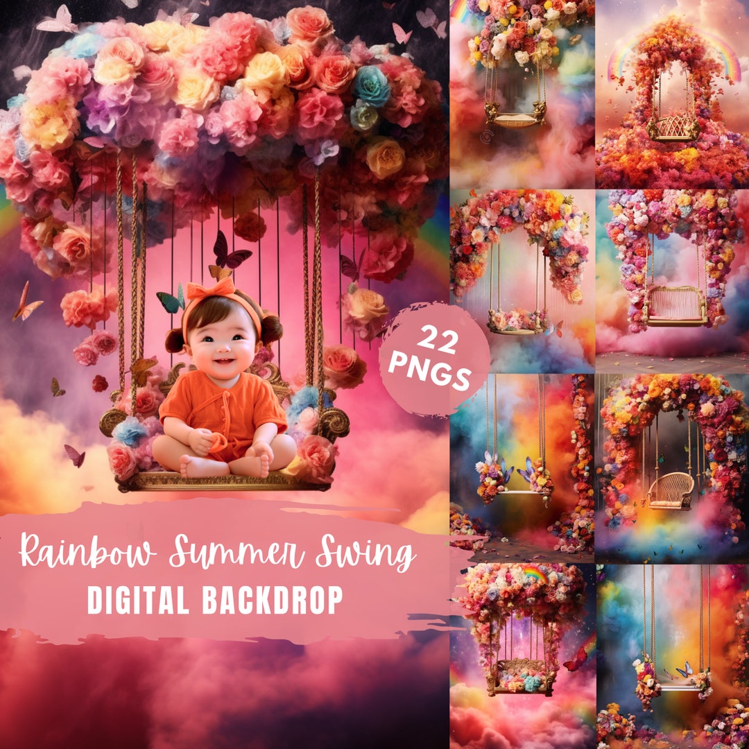 Rainbow Flower Swing Backdrop for Photo Editing, Rainbow Flower ...
