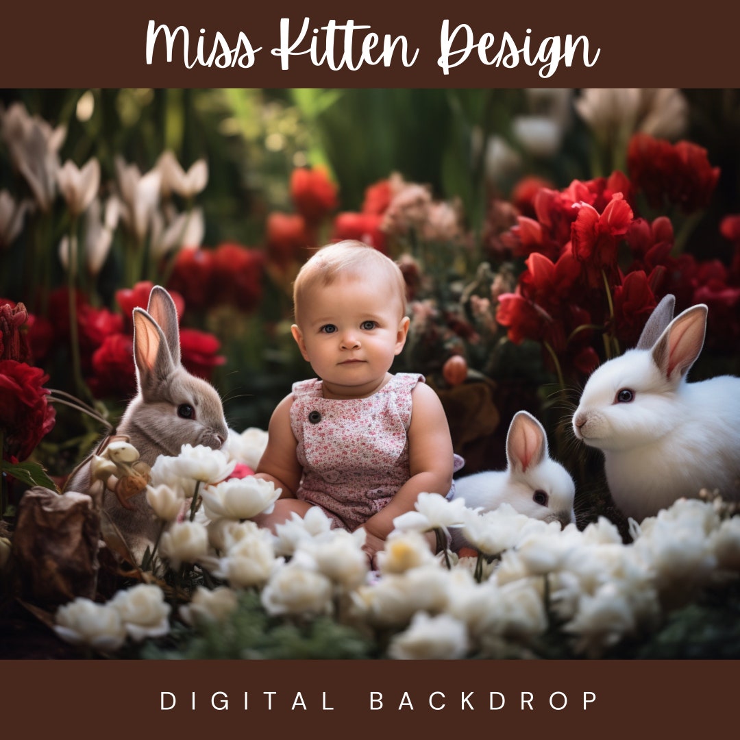 Easter Bunny Flower Digital Backdrop for Children, Kids,t Oddler ...