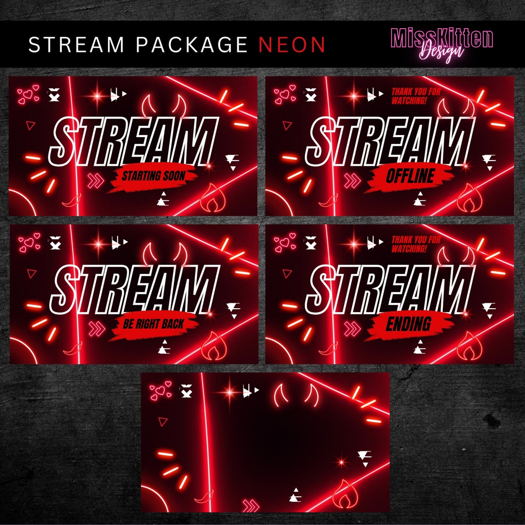 Animated Twitch Stream Overlay Screen Set, Neon Red Overlay, Twitch ...