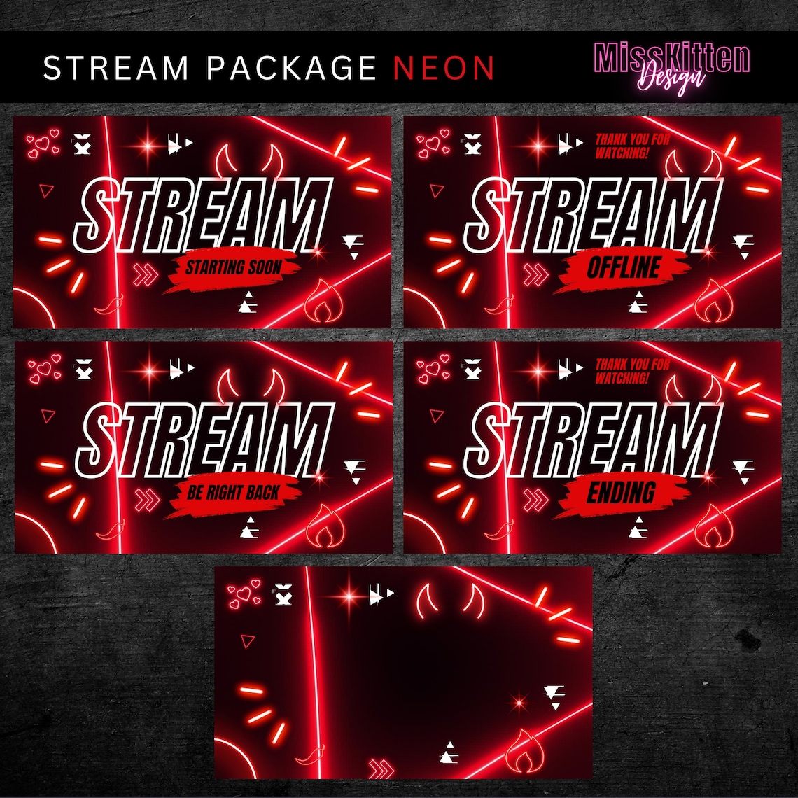 Animated Twitch Stream Overlay Screen Set, Neon Red Overlay, Twitch ...