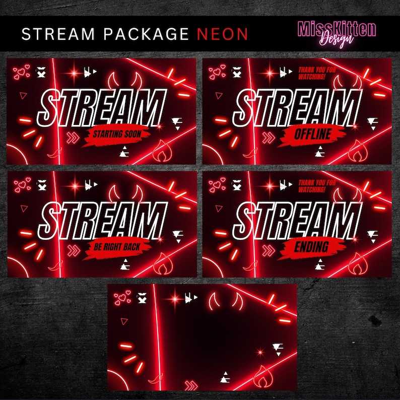 Animated Twitch Stream Overlay Screen Set, Neon Red Overlay, Twitch ...