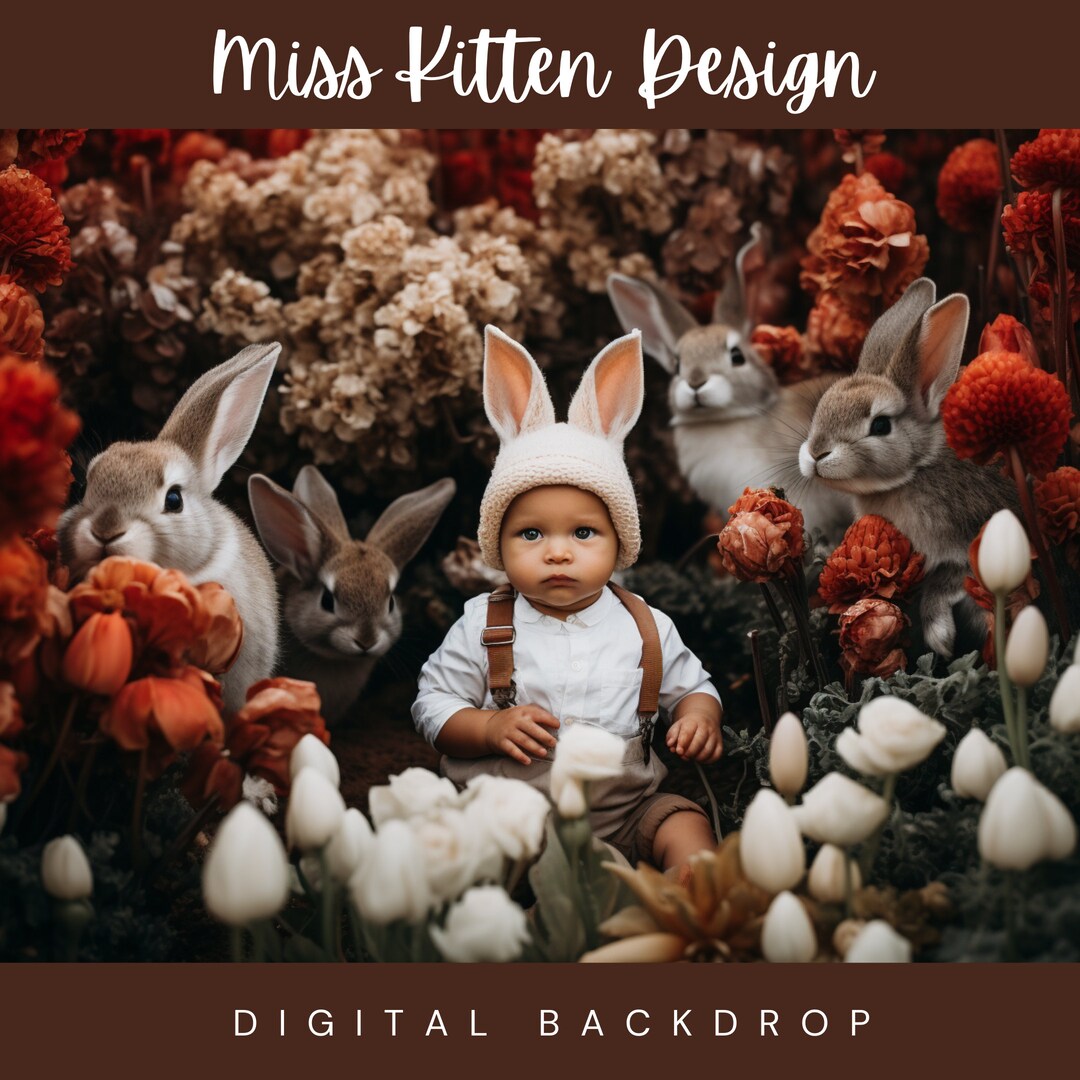 Easter Bunny Flower Digital Backdrop for Children, Kids,t Oddler ...