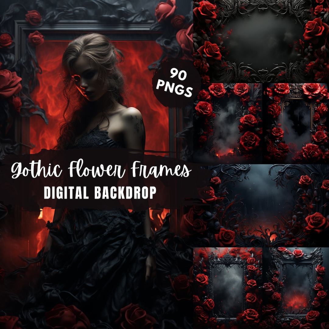 Gothic Flower Frame Digital Backgrounds,flower Frame, Dark Fairytale ...