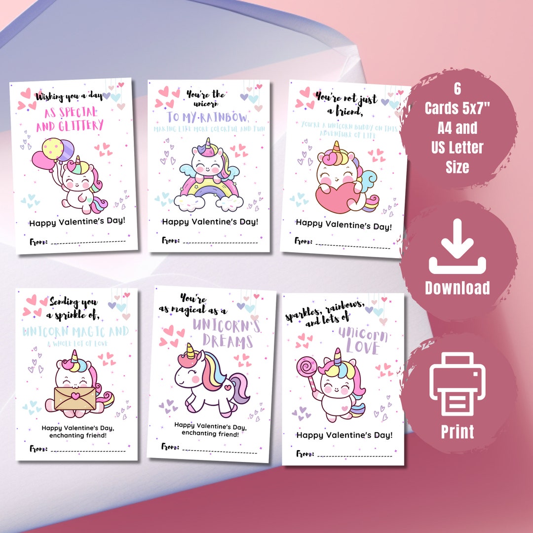 Cute Unicorn Valentine's Day Card Set, Printable (digital Download) - Etsy