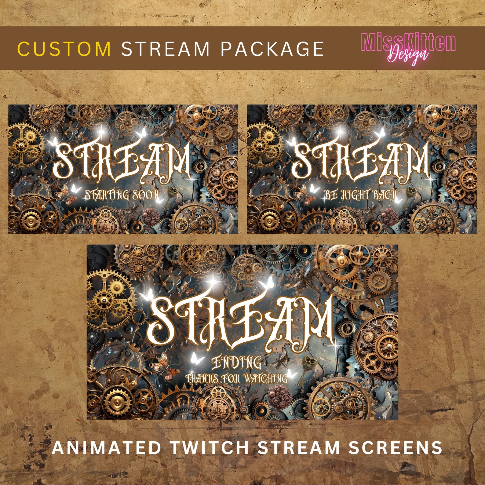 Animated Twitch Stream Overlay Screen Set, Steampunk Overlay, Twitch ...